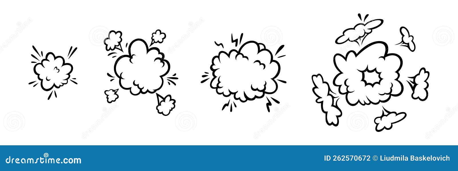 Comic Boom Effect Clouds. Set of Explosion Bubbles and Smoke Stock ...
