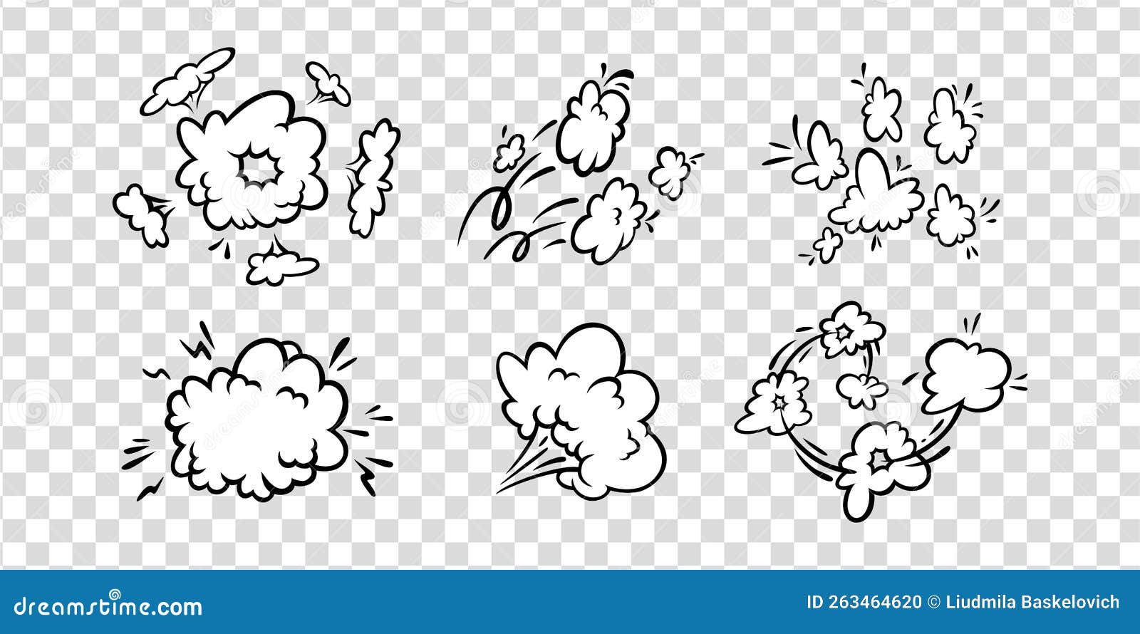 Comic Boom Effect Clouds. Set of Explosion Bubbles and Smoke Stock ...