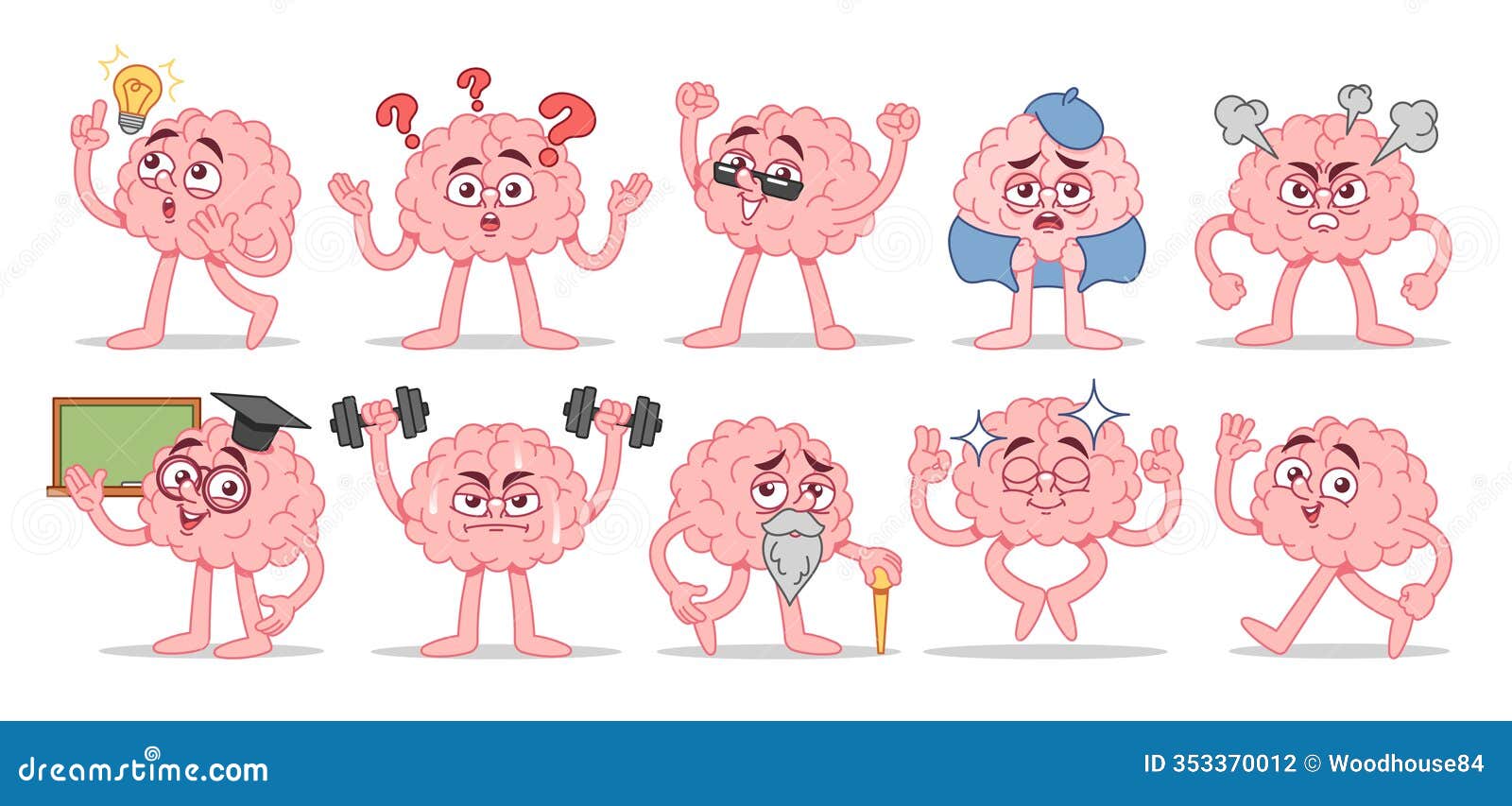 Comic Brain Characters Different Emotions Stock Illustration ...