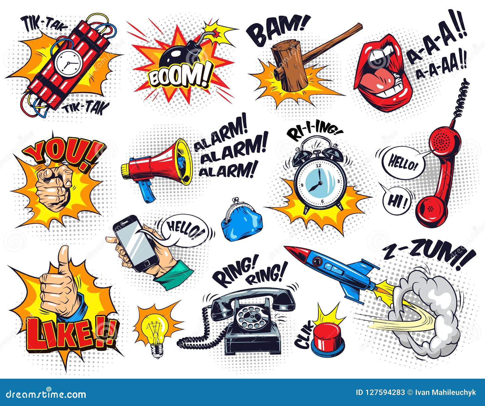 Comic Bright Elements Composition Stock Vector - Illustration of ...