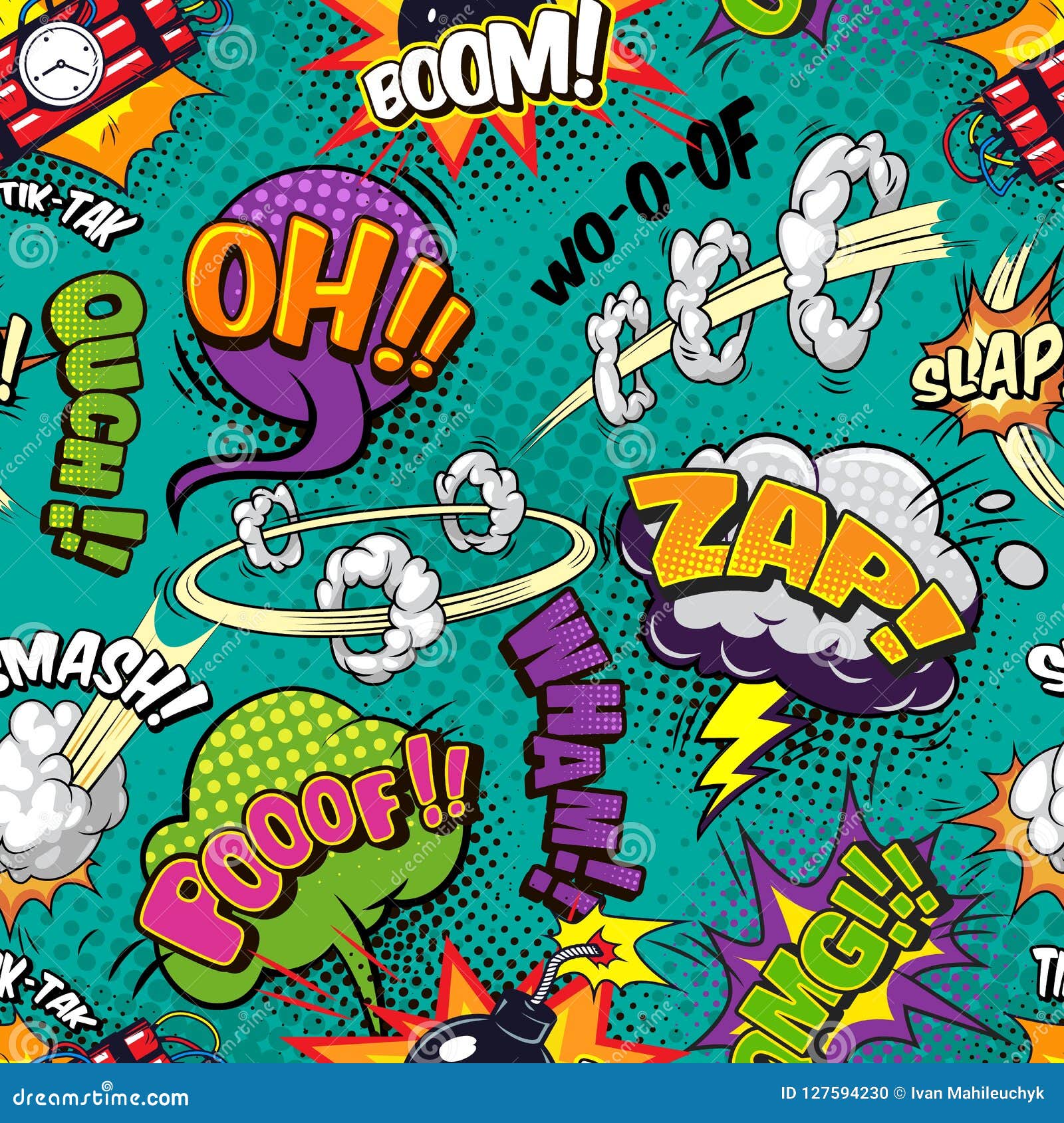 Comic Bright Seamless Pattern Stock Vector - Illustration of balloon ...