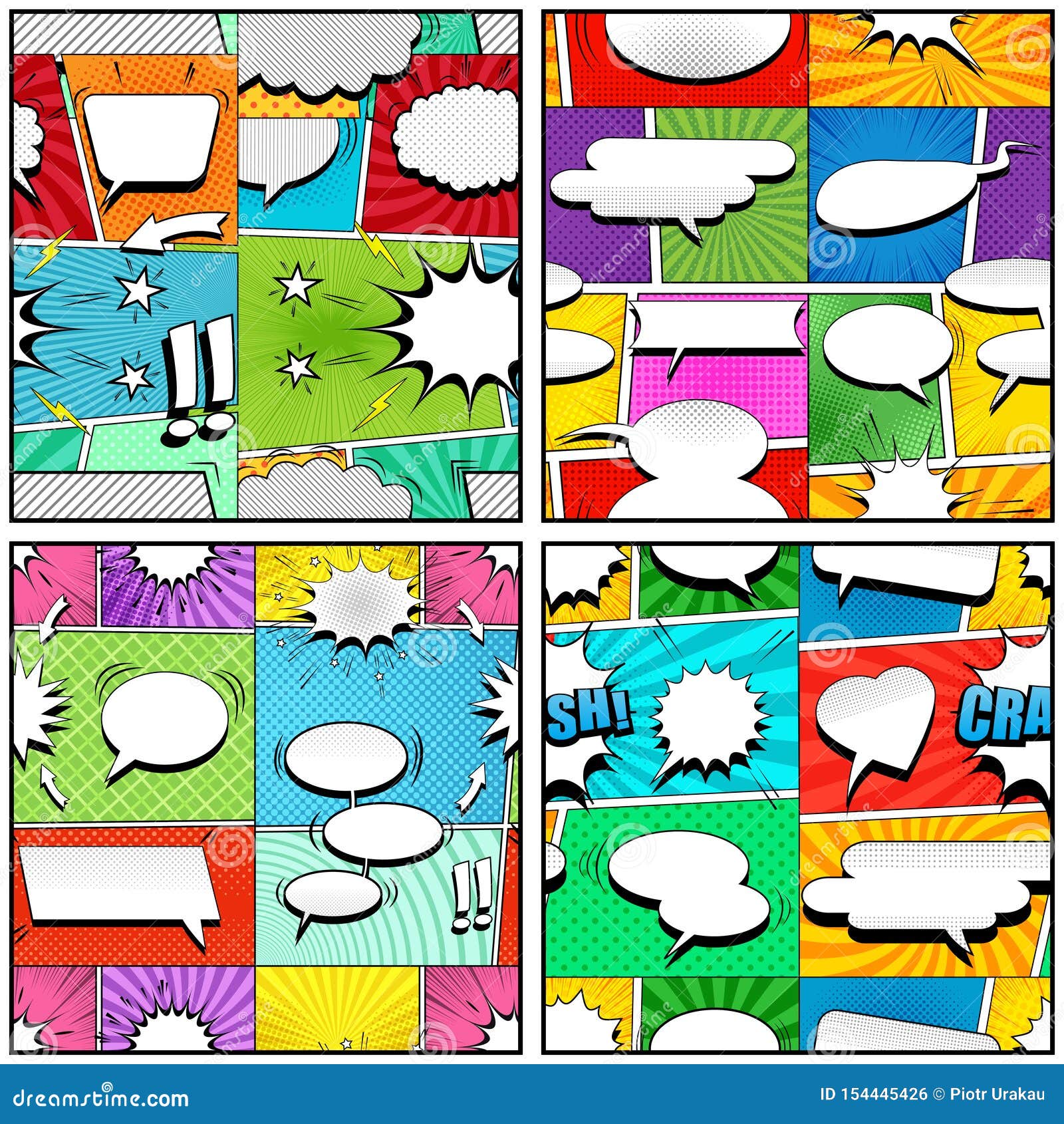 Comic Bright Seamless Patterns Set Stock Vector - Illustration of ...