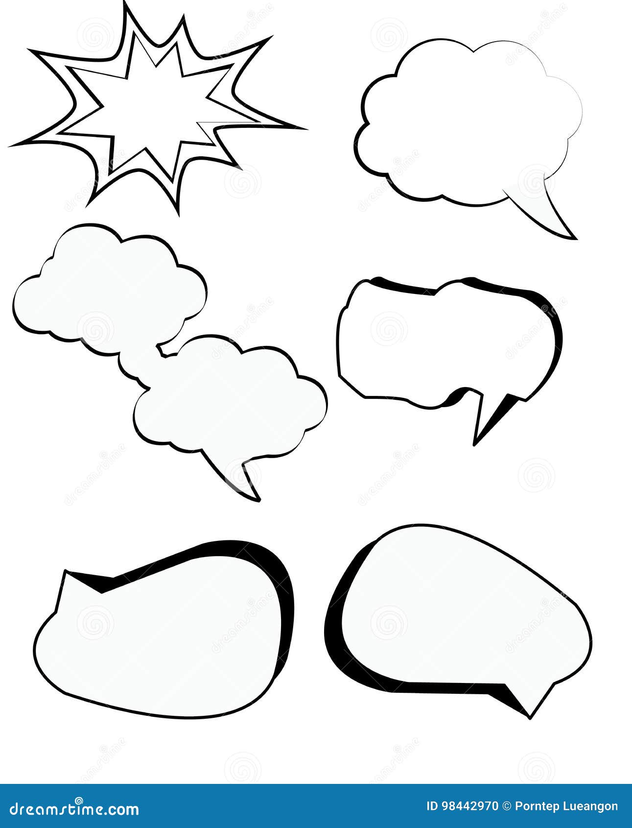 Comic Bubbles Cartoon Text Boxes Set with Cloud Blank Speech Box Stock ...