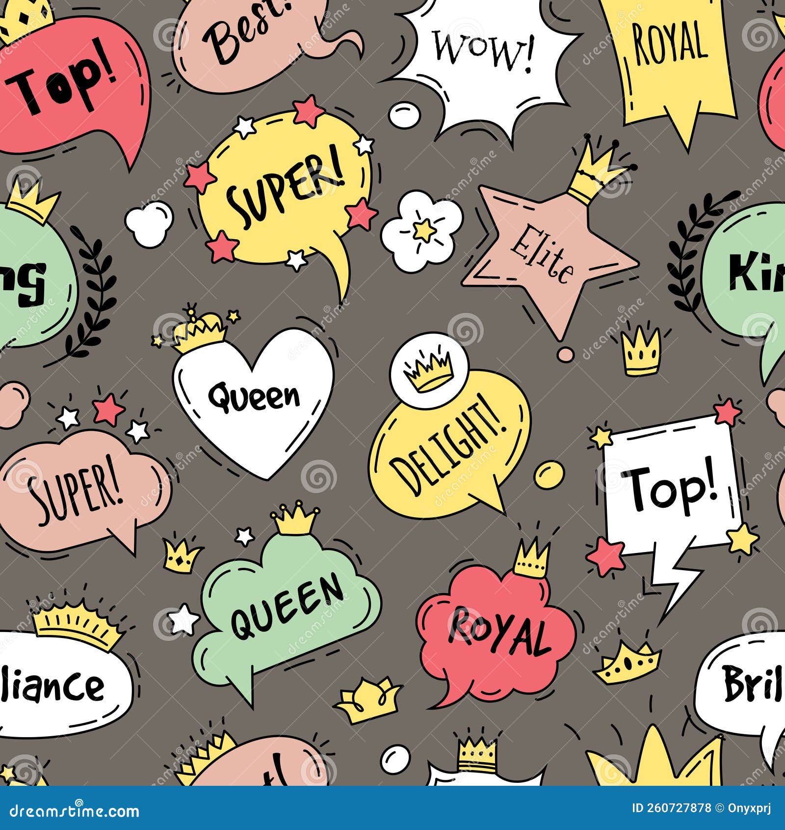 Comic Bubbles Pattern. Funny Dialogue Luxury Phrases for Princess or ...