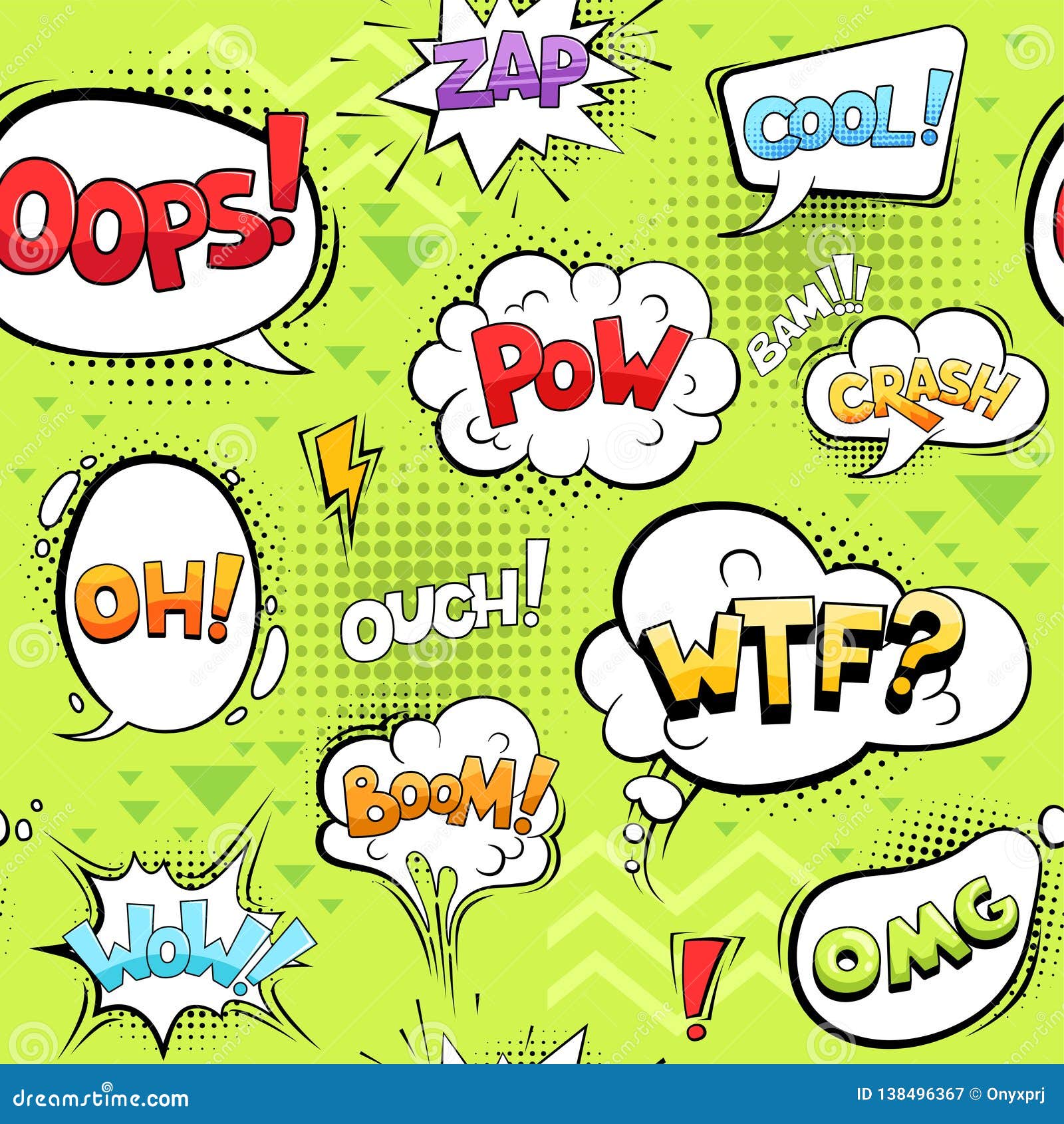 Comic Bubbles Seamless. Cartoon Explode Circle Shapes Talk Sounds in ...