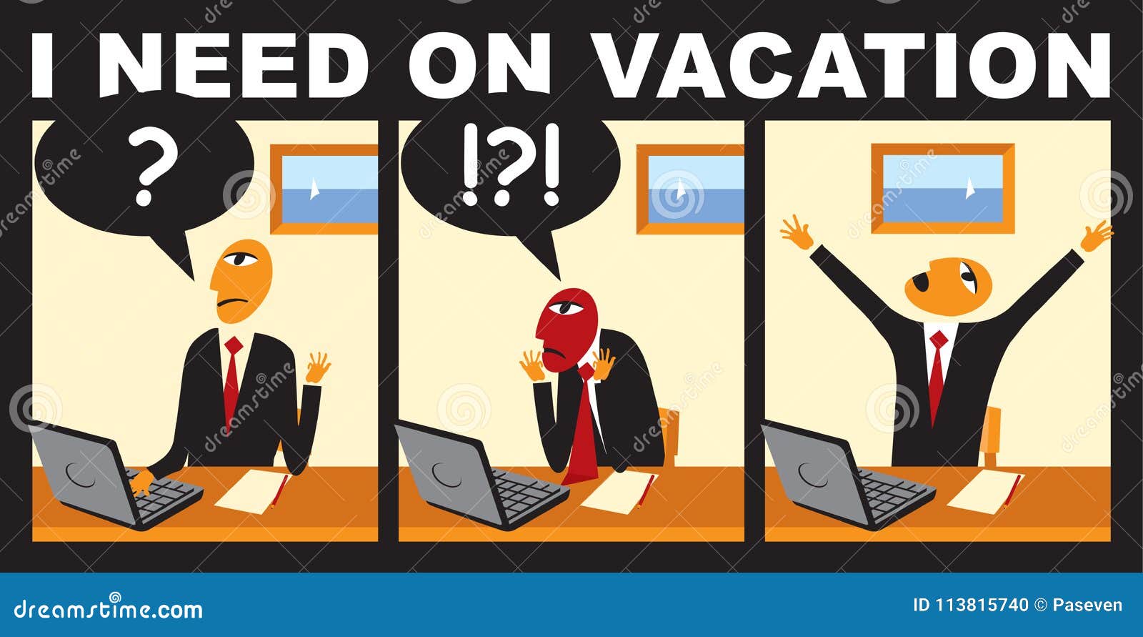 Comic with Businessman Who Wants To Go on Vacation Stock Vector ...