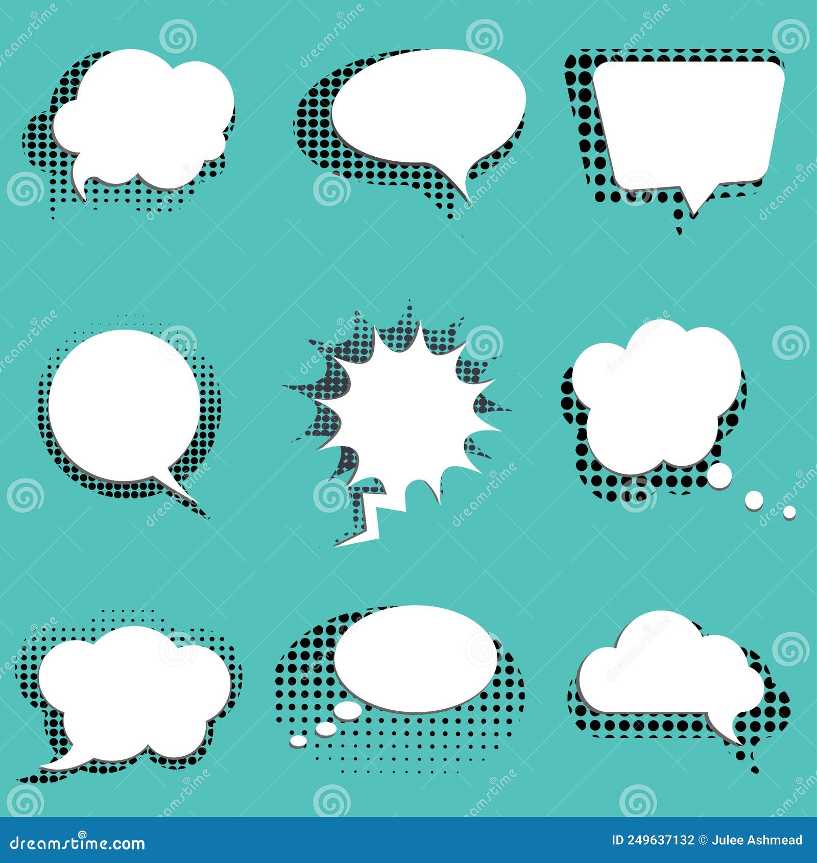 Comic Callout Bubbles and Clouds with Dot Patterned Shadows Stock ...