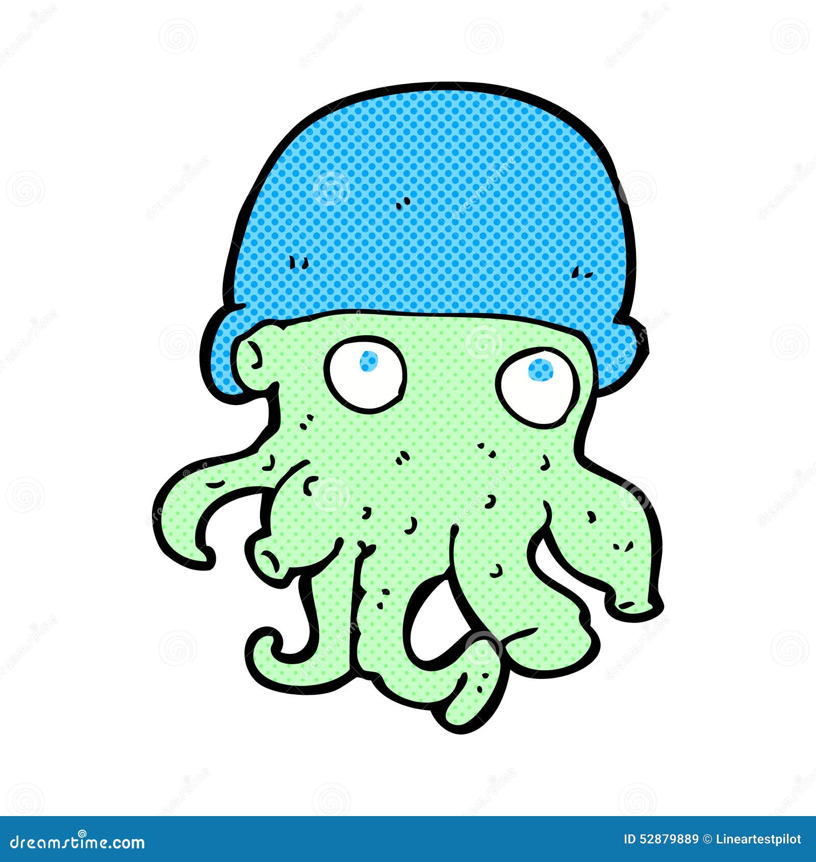 Comic Cartoon Alien Head Wearing Hat Stock Illustration - Illustration ...