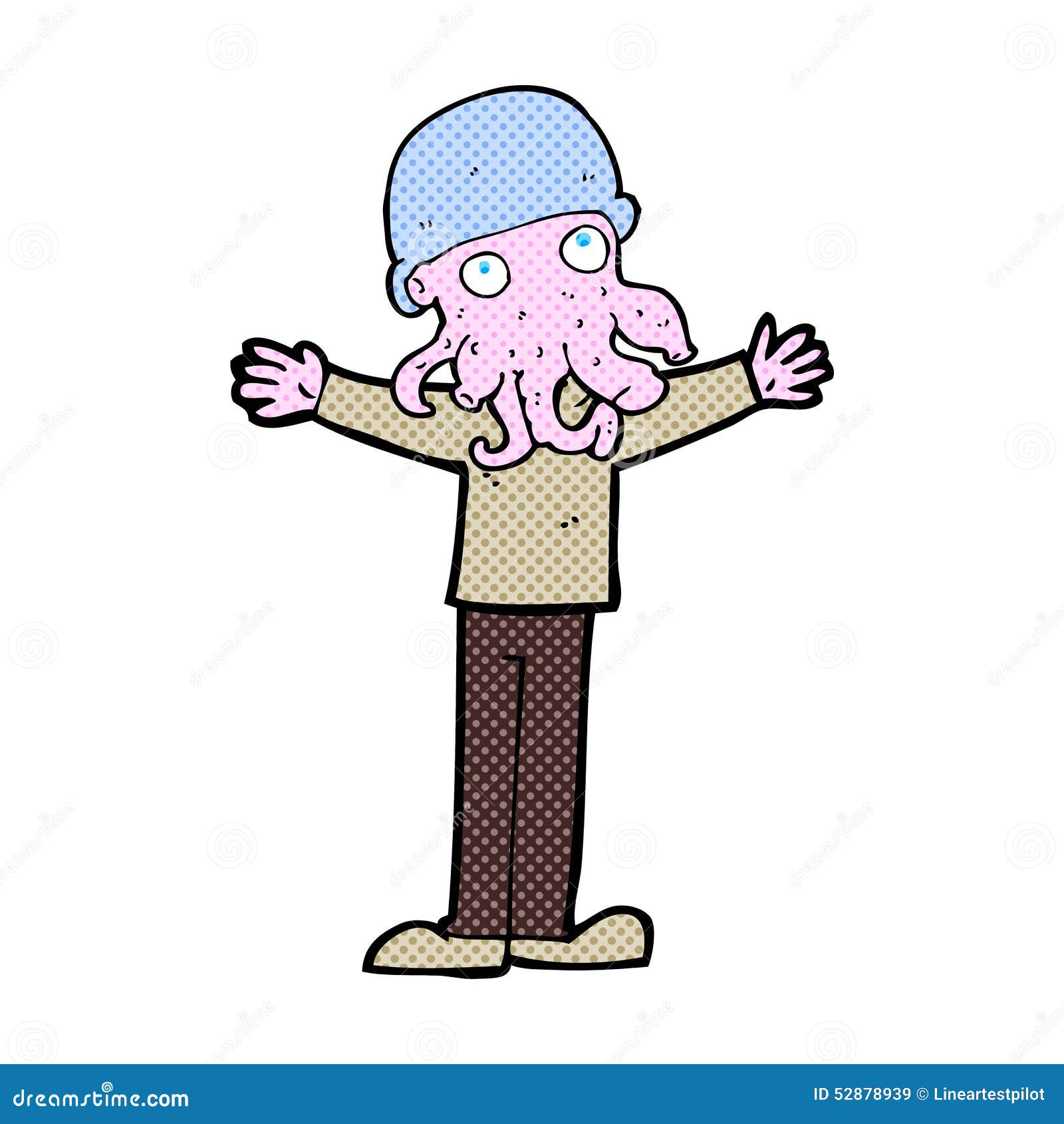 Comic Cartoon Alien Squid Face Man Stock Illustration - Illustration of ...