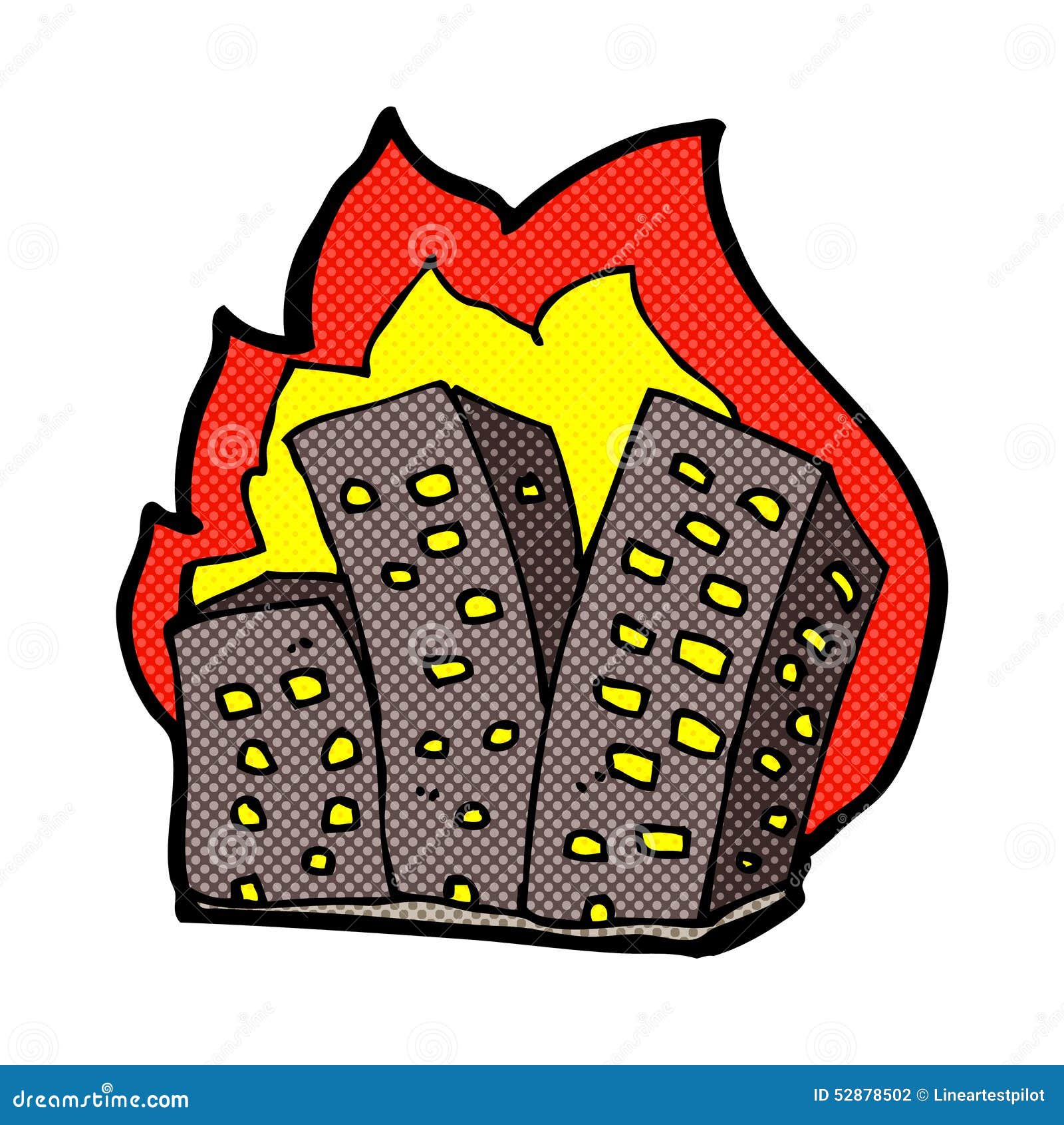 Comic Cartoon Burning Buildings Stock Illustration - Illustration of ...