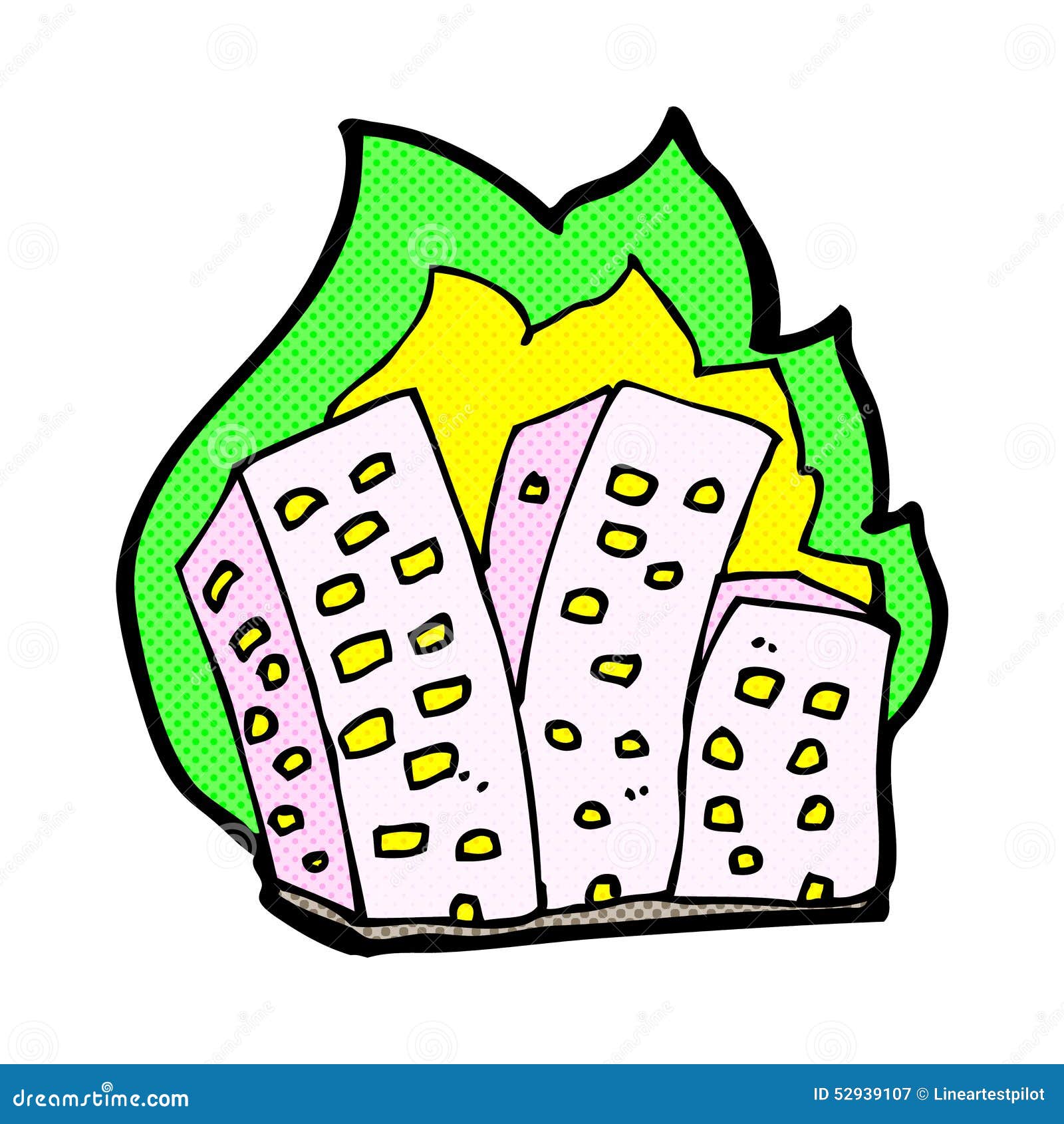 Comic Cartoon Burning Buildings Stock Illustration - Illustration of ...