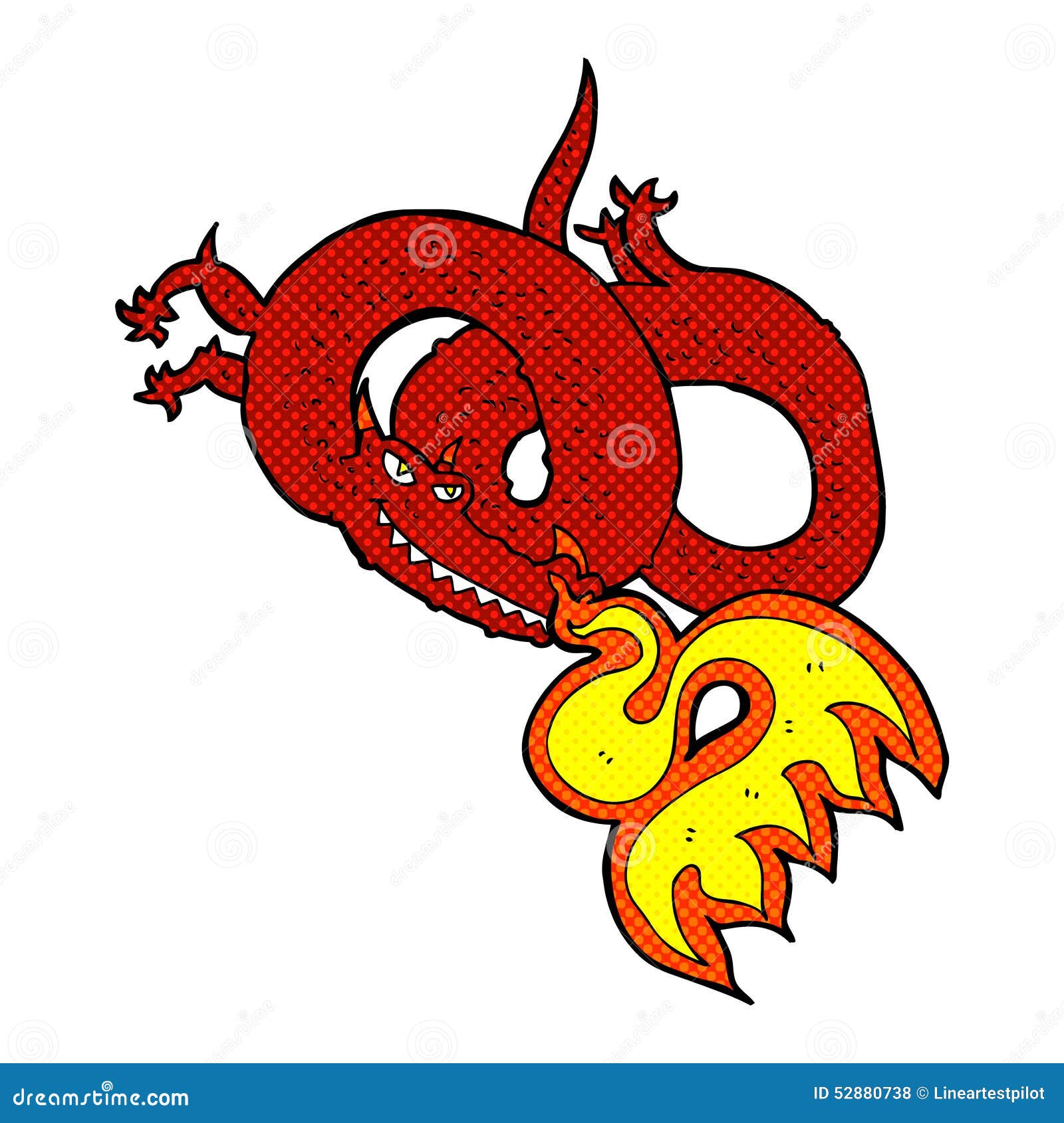 Comic Cartoon Dragon Breathing Fire Stock Illustration - Illustration ...