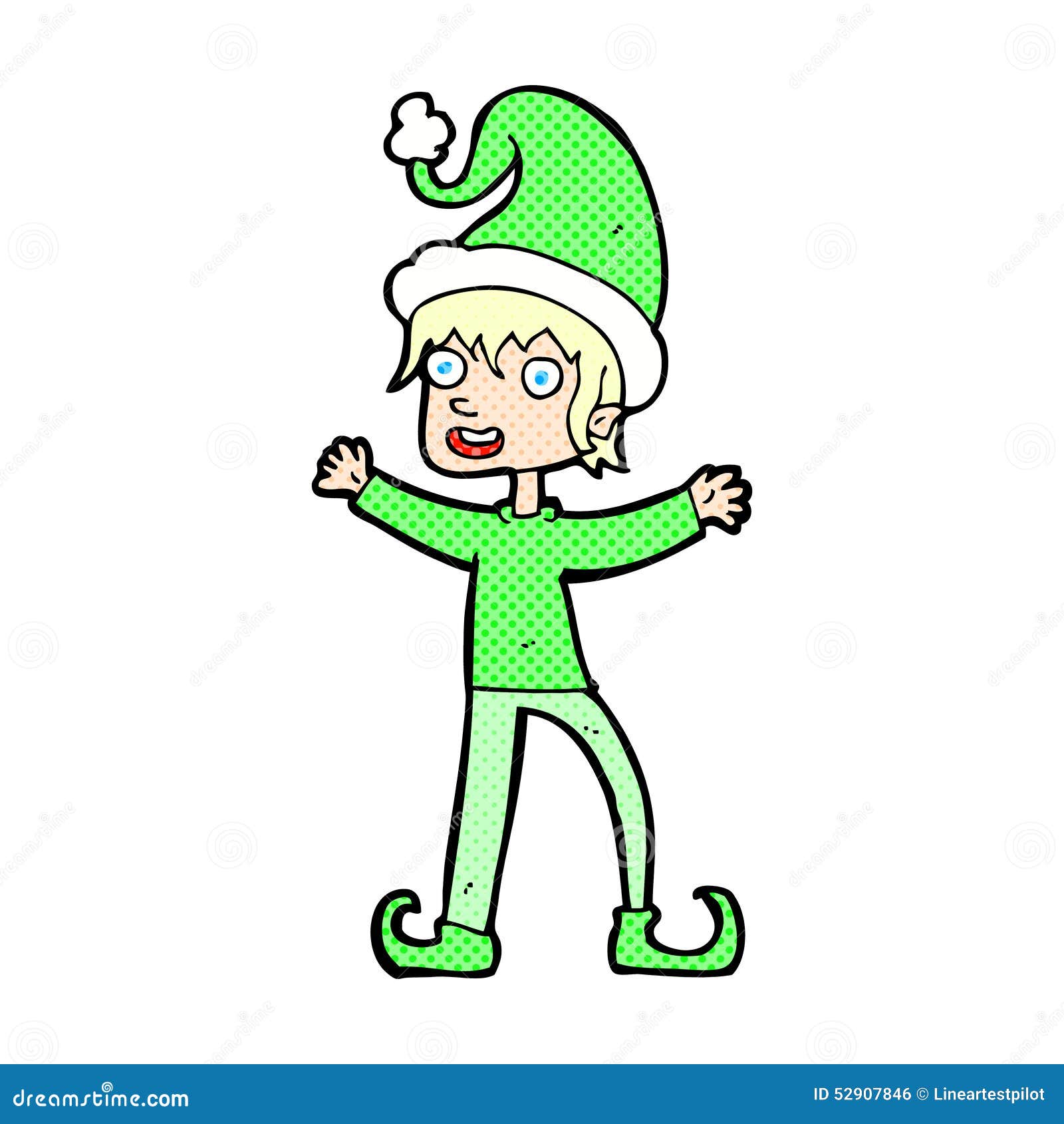 Comic Cartoon Excited Christmas Elf Stock Illustration - Illustration ...