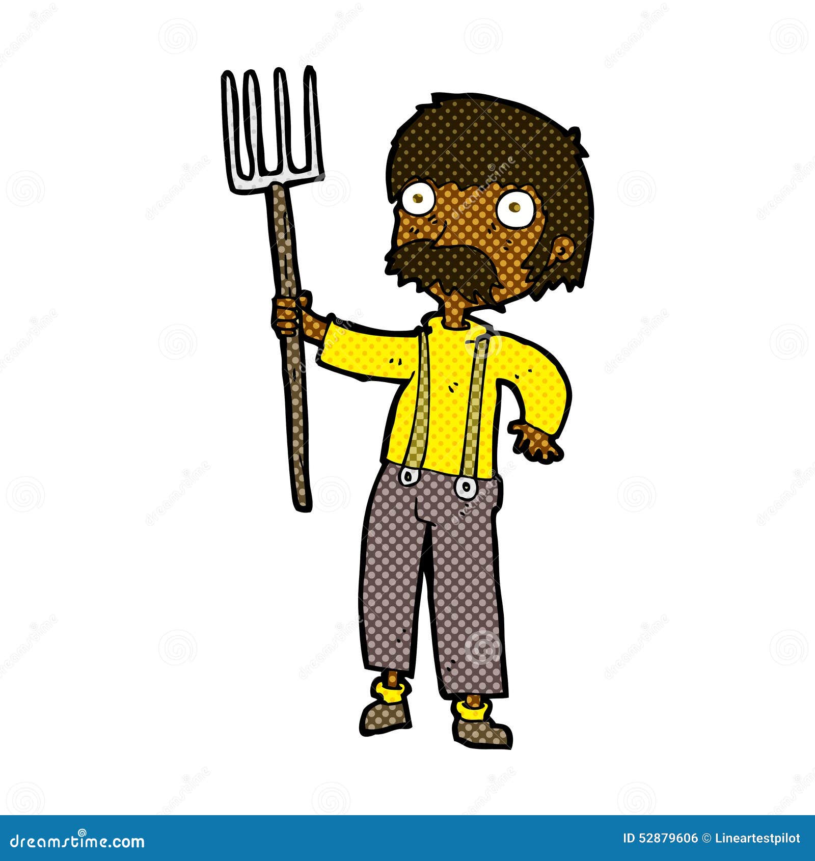 Comic Cartoon Farmer with Pitchfork Stock Illustration - Illustration ...
