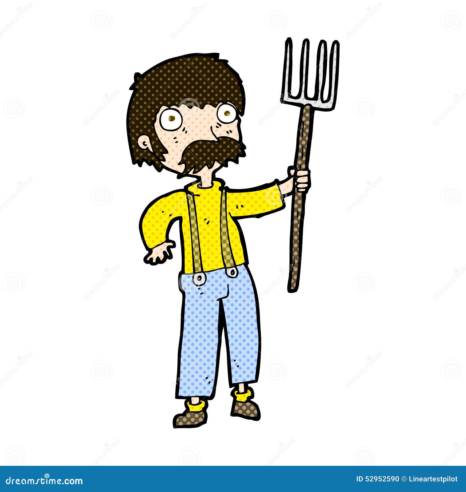 Comic Cartoon Farmer with Pitchfork Stock Illustration - Illustration ...
