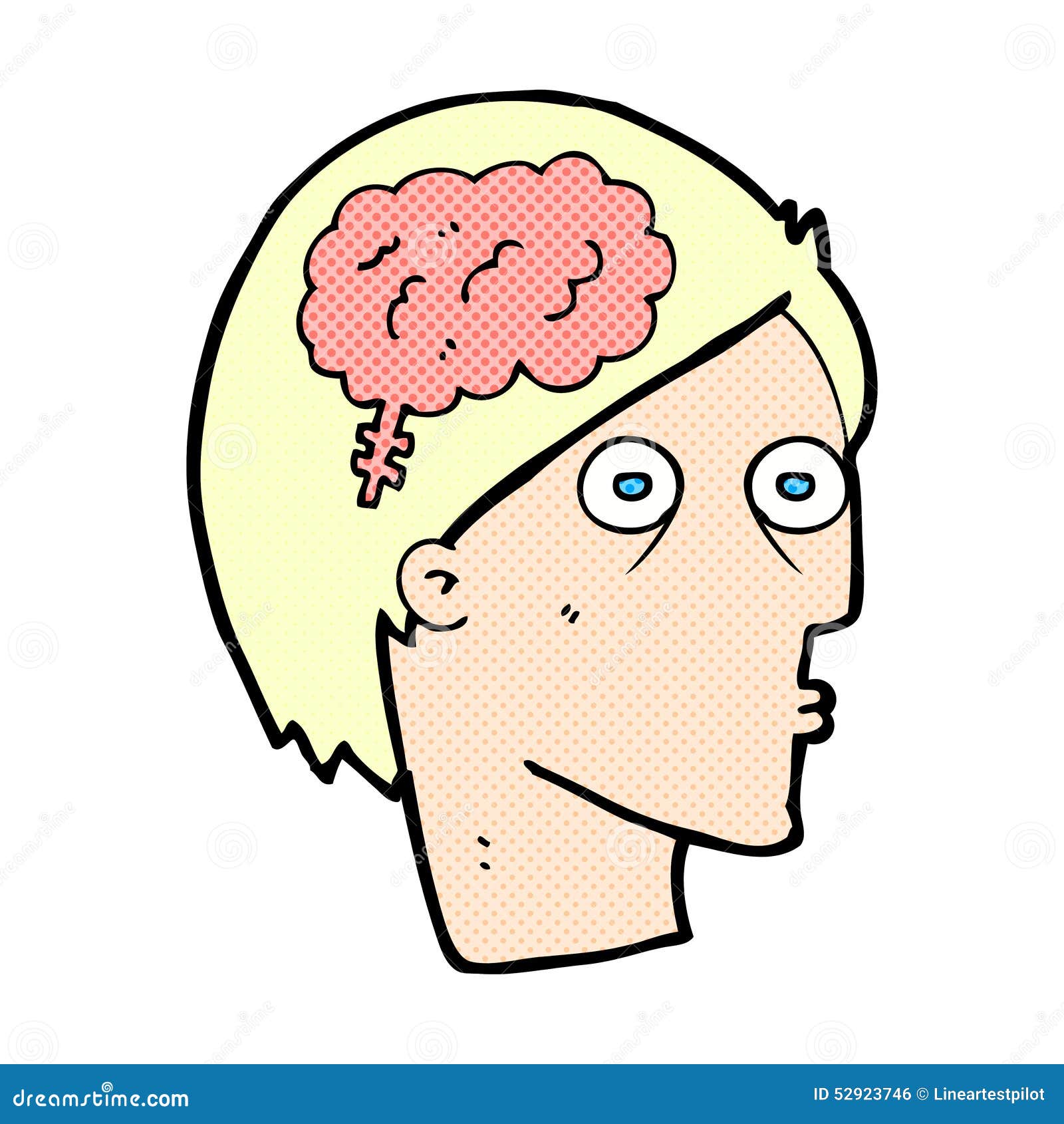Comic Cartoon Head with Brain Symbol Stock Illustration - Illustration ...