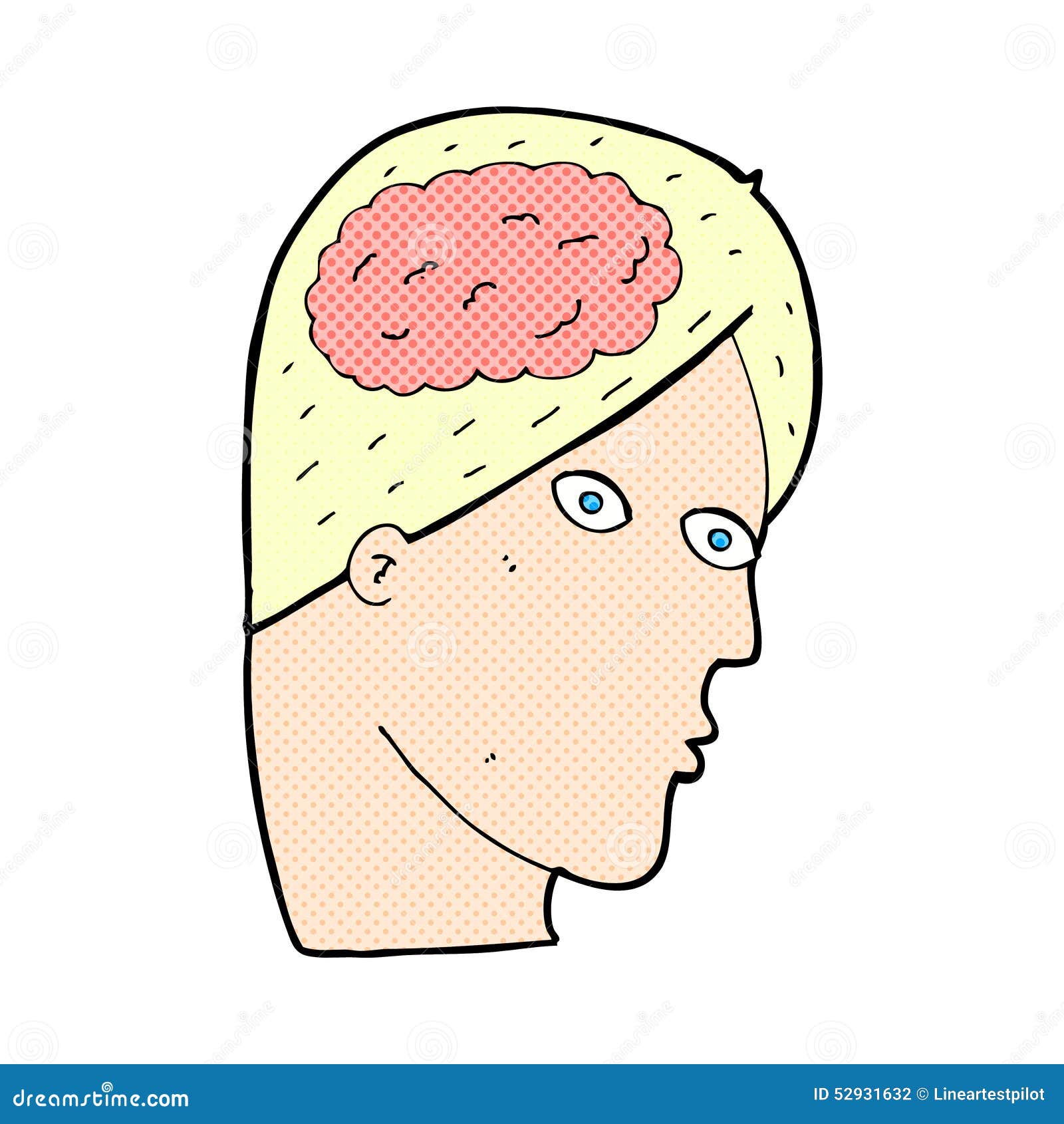 Comic Cartoon Head with Brain Symbol Stock Illustration - Illustration ...