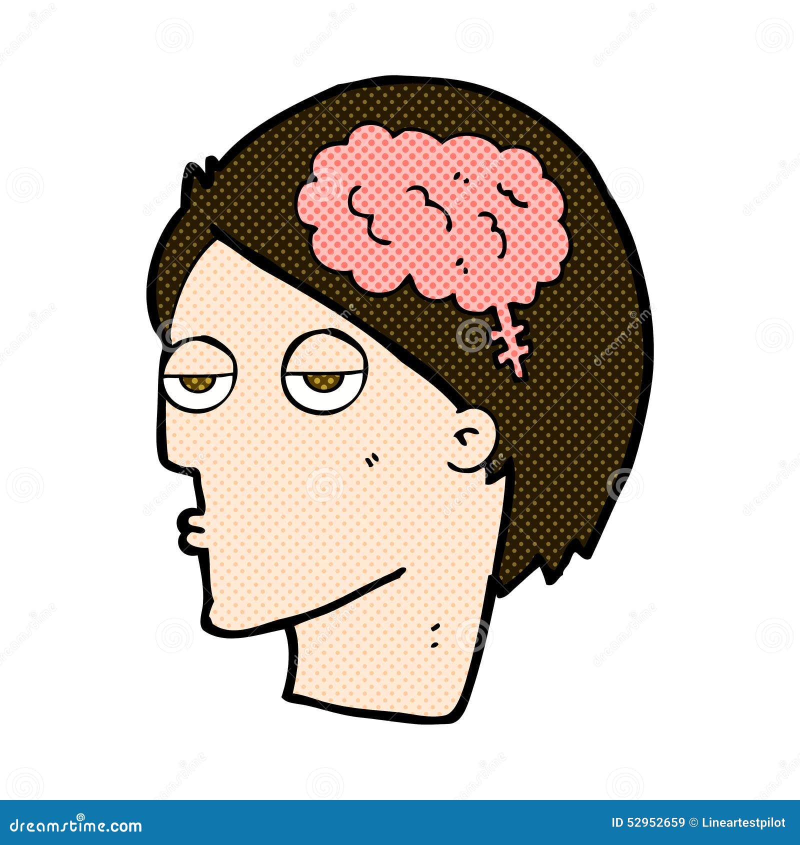 Comic Cartoon Head with Brain Symbol Stock Illustration - Illustration ...