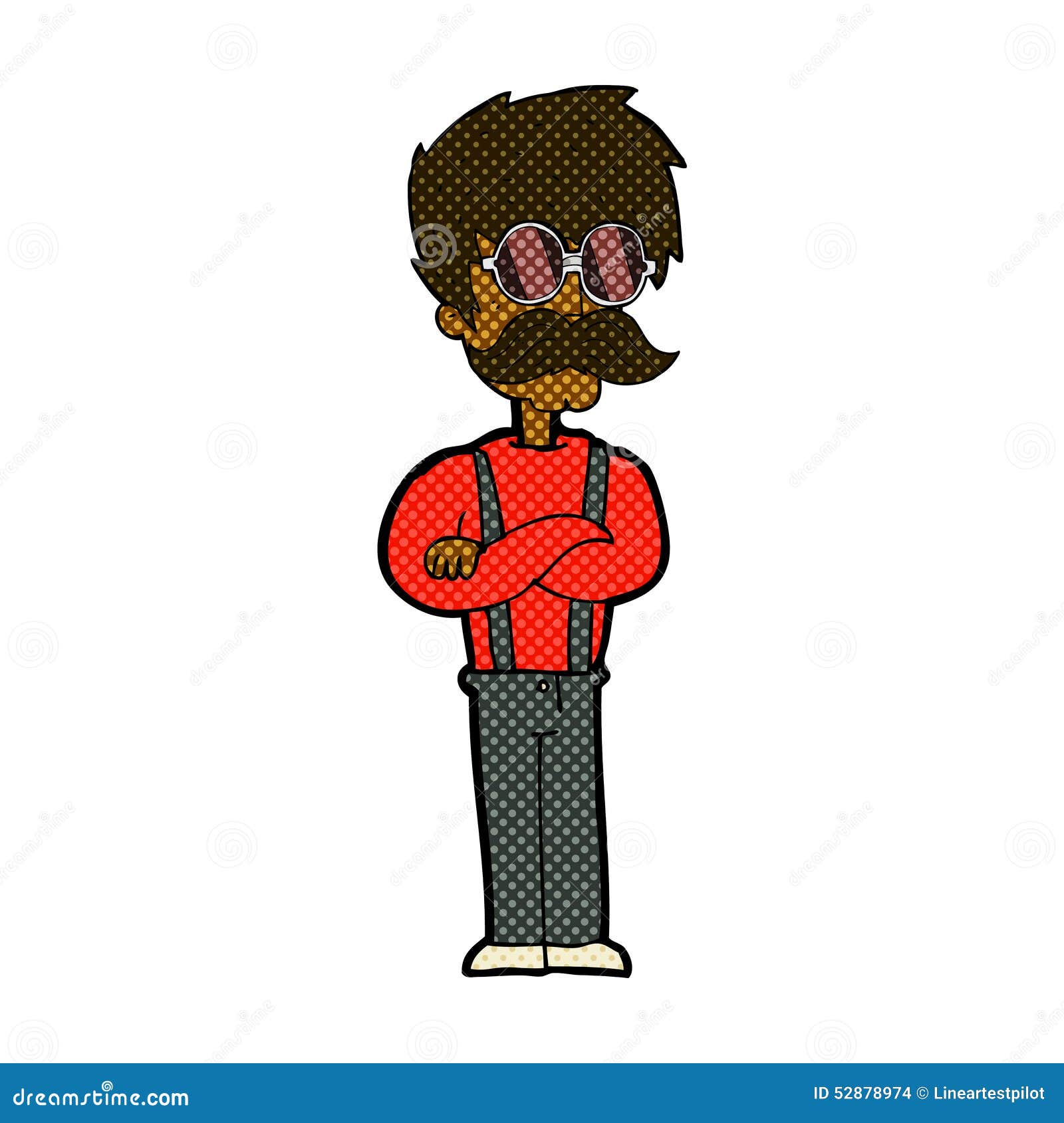 Comic Cartoon Hipster Man with Mustache and Spectacles Stock ...