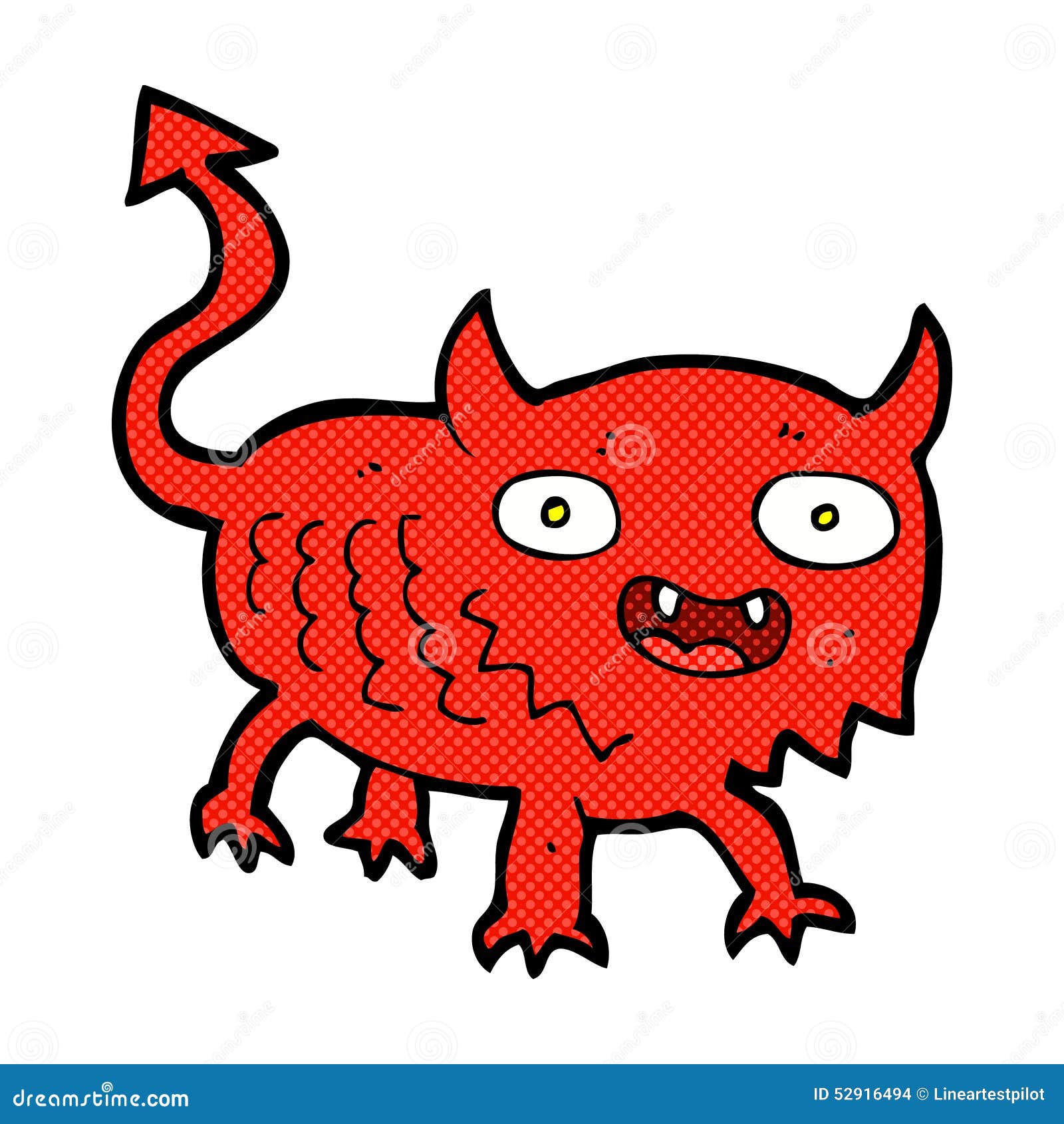 Little Demon Cartoon. Kawaii Smiling Cute Demon With Horns In A Red ...