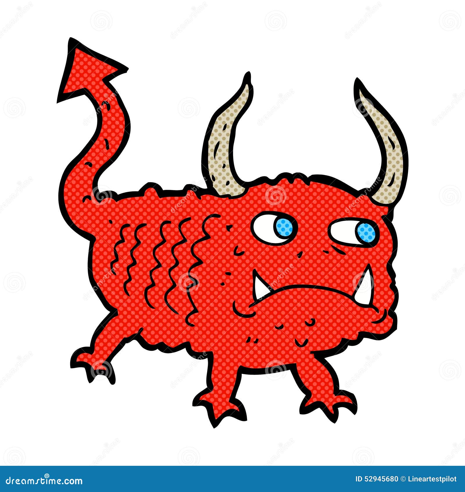 Little Demon Cartoon. Kawaii Smiling Cute Demon With Horns In A Red ...