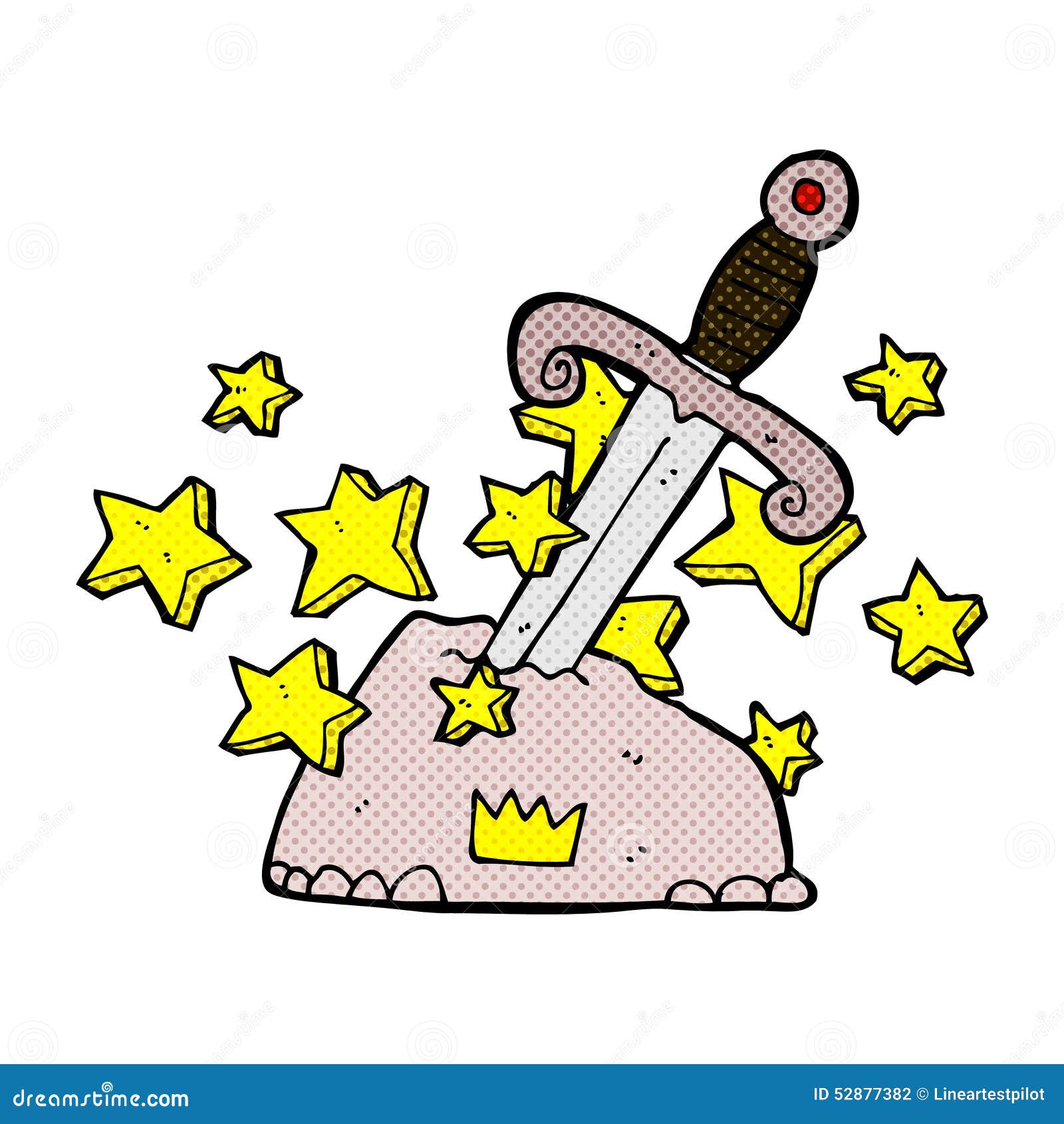 Comic Cartoon Magical Sword in Stone Stock Illustration - Illustration ...