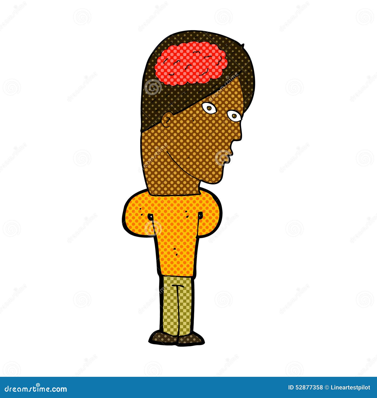 Comic Cartoon Man with Big Brain Stock Illustration - Illustration of ...