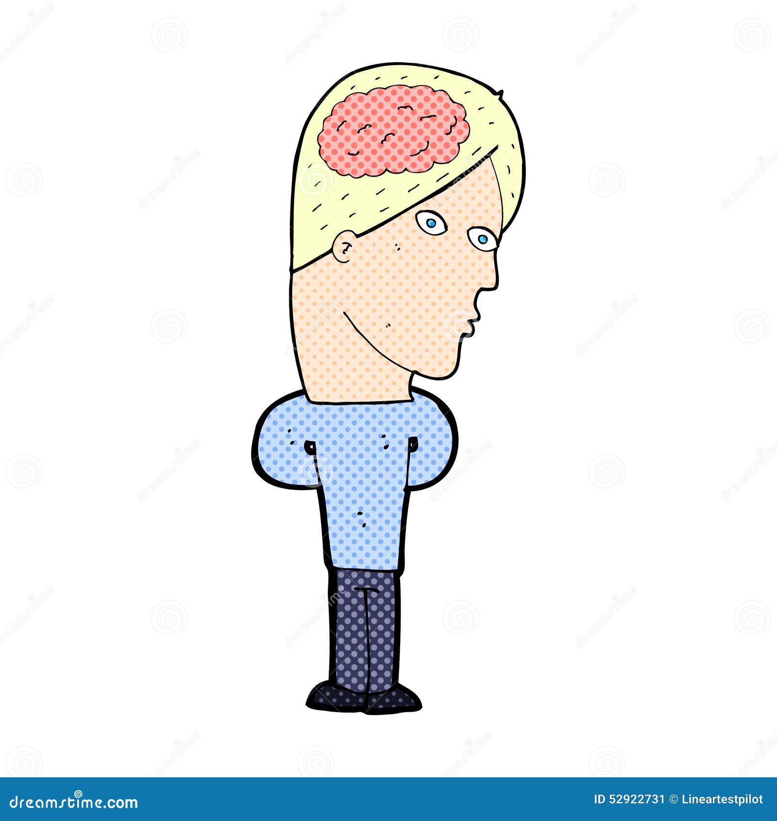 Comic Cartoon Man with Big Brain Stock Illustration - Illustration of ...
