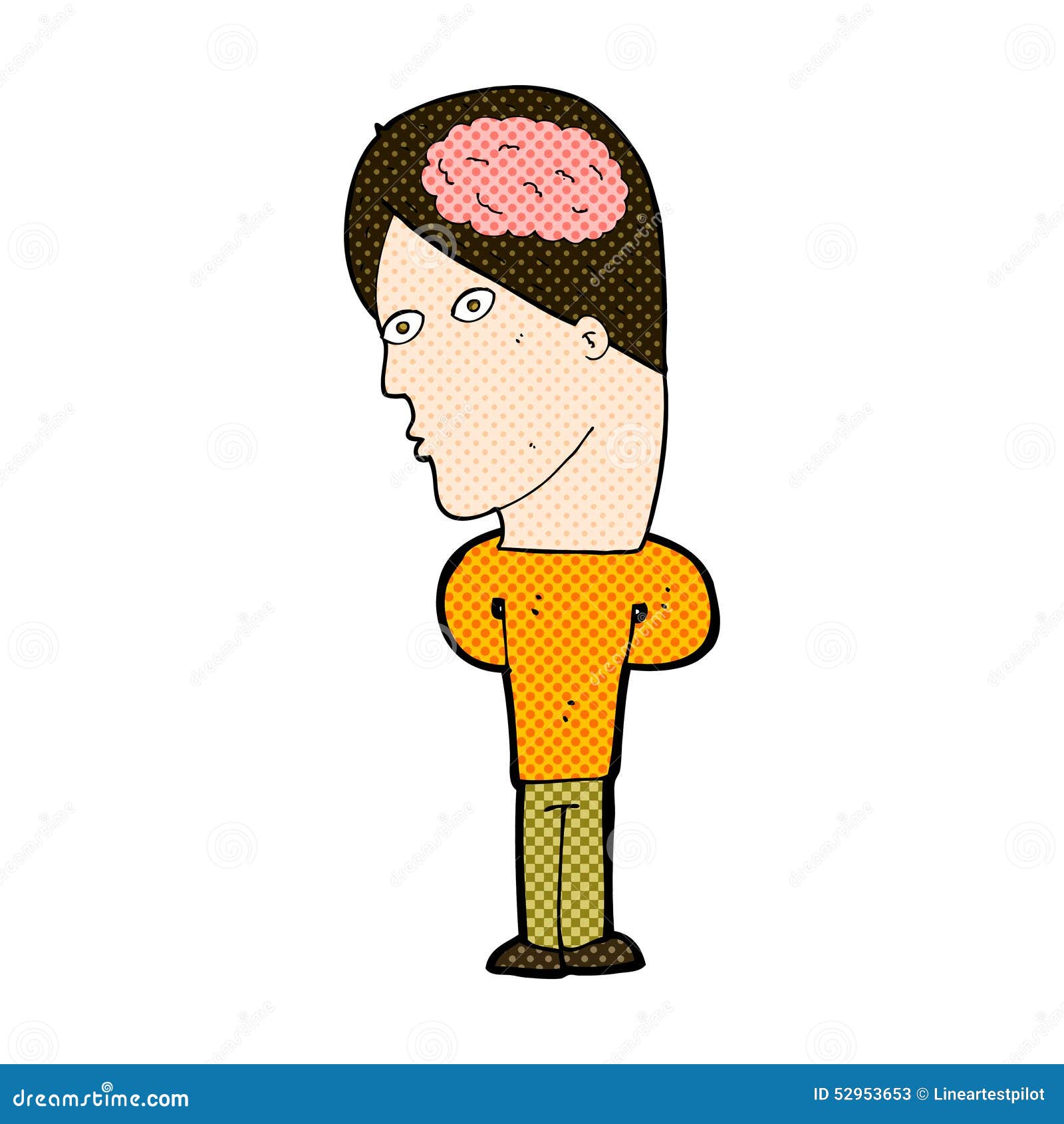 Comic Cartoon Man with Big Brain Stock Illustration - Illustration of ...