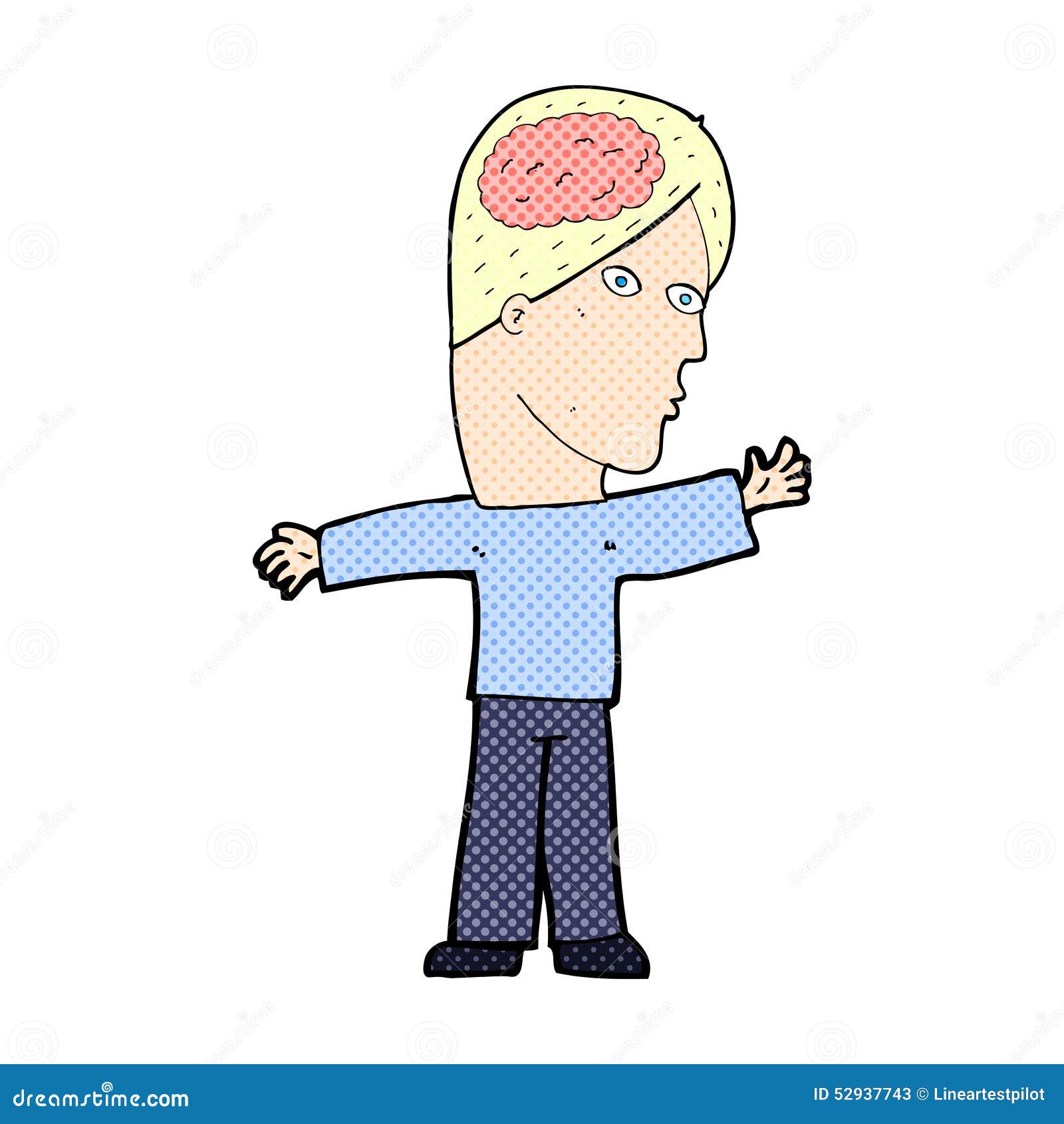 Comic Cartoon Man with Brain Stock Illustration - Illustration of mind ...