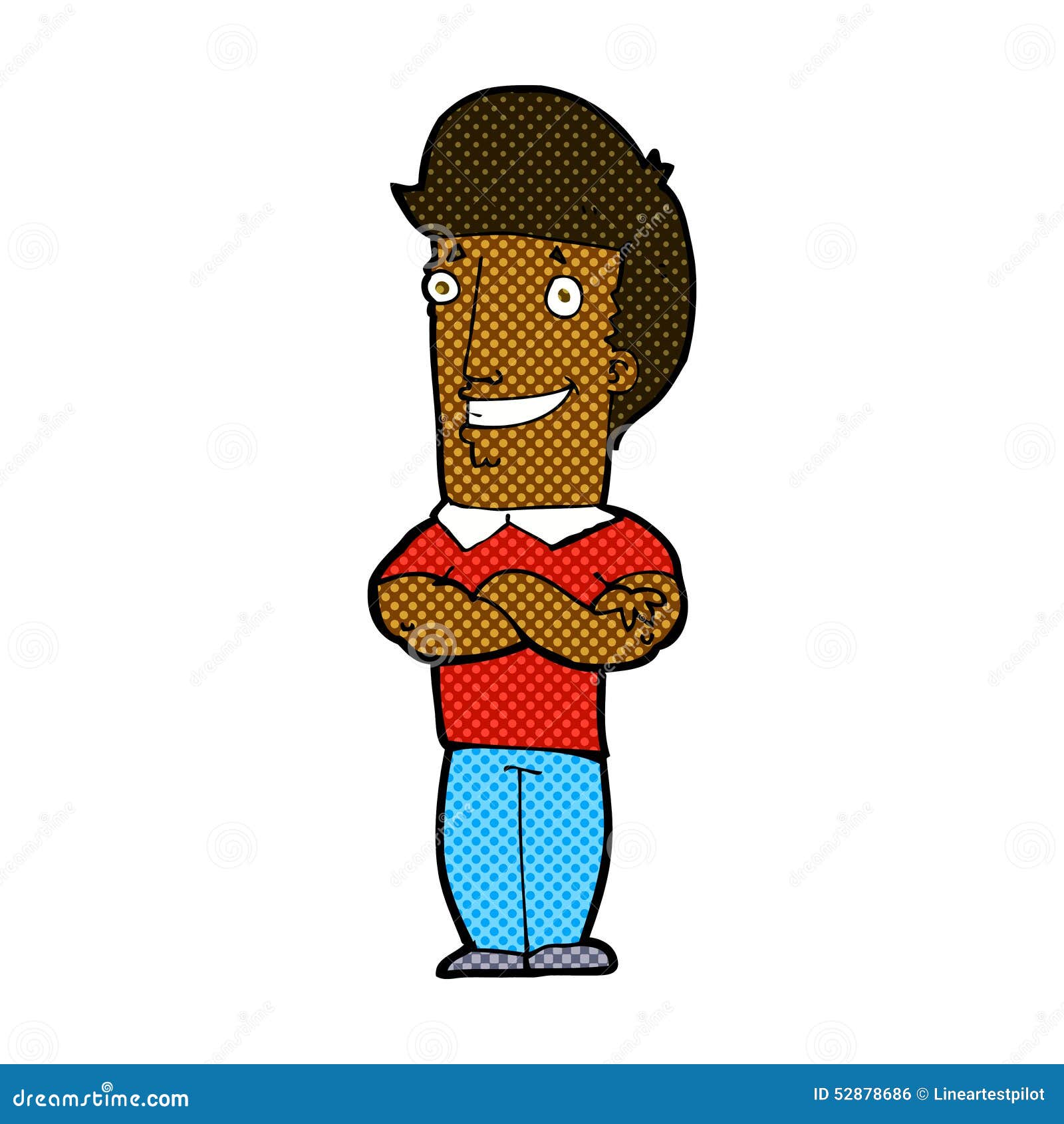 Comic Cartoon Man with Folded Arms Grinning Stock Illustration ...