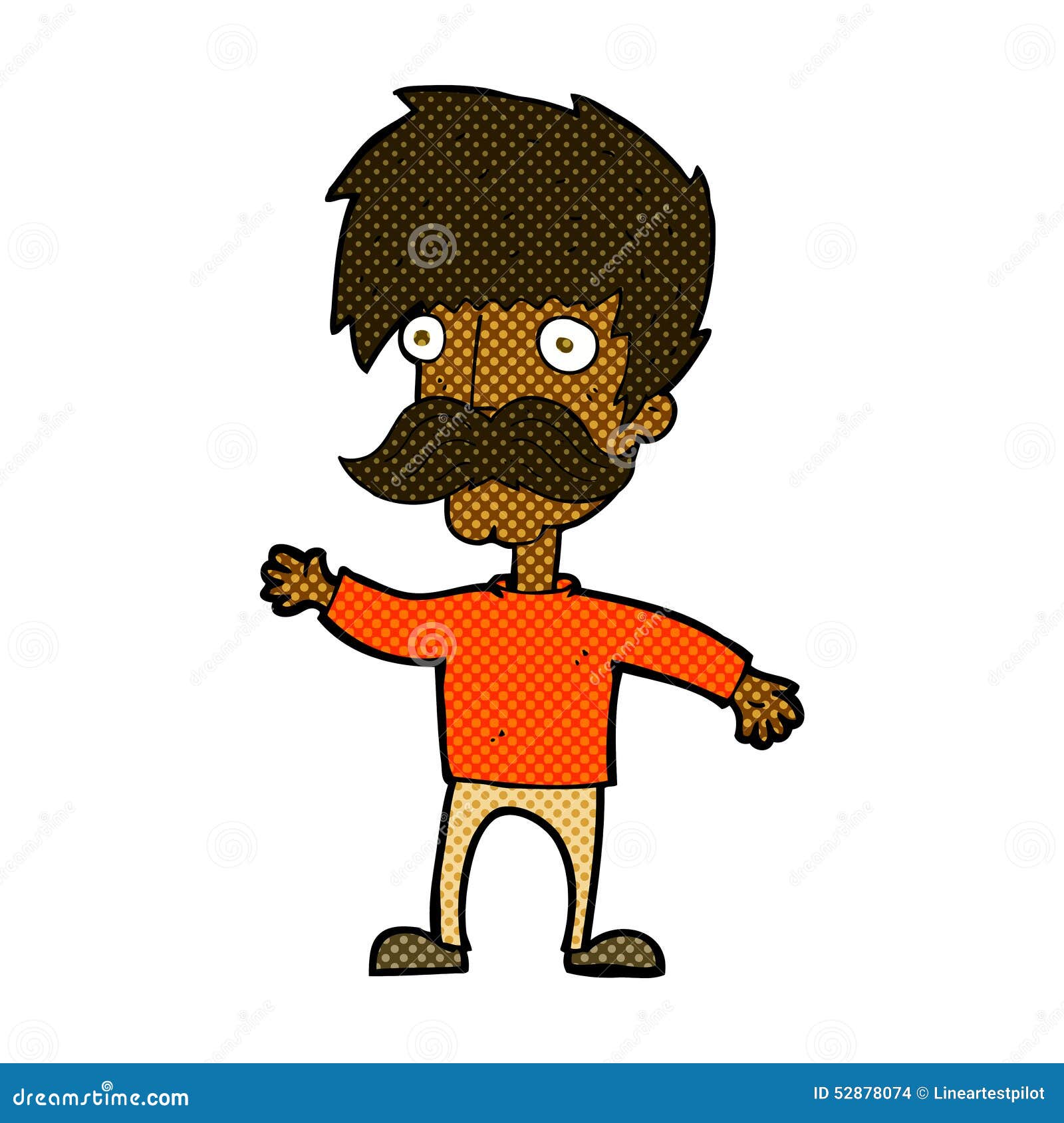 Comic Cartoon Man with Mustache Waving Stock Illustration ...