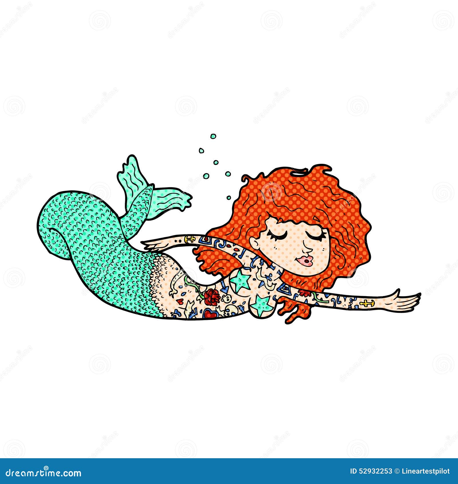 Comic Cartoon Mermaid with Tattoos Stock Illustration - Illustration of ...