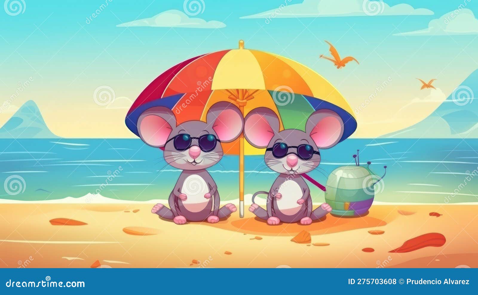 Comic or Cartoon of Mice on the Beach Stock Illustration - Illustration ...