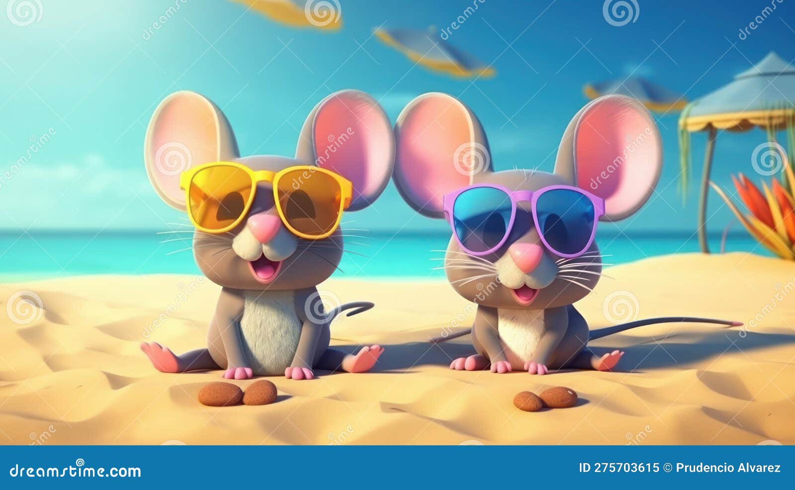Comic or Cartoon of Mice on the Beach Stock Illustration - Illustration ...
