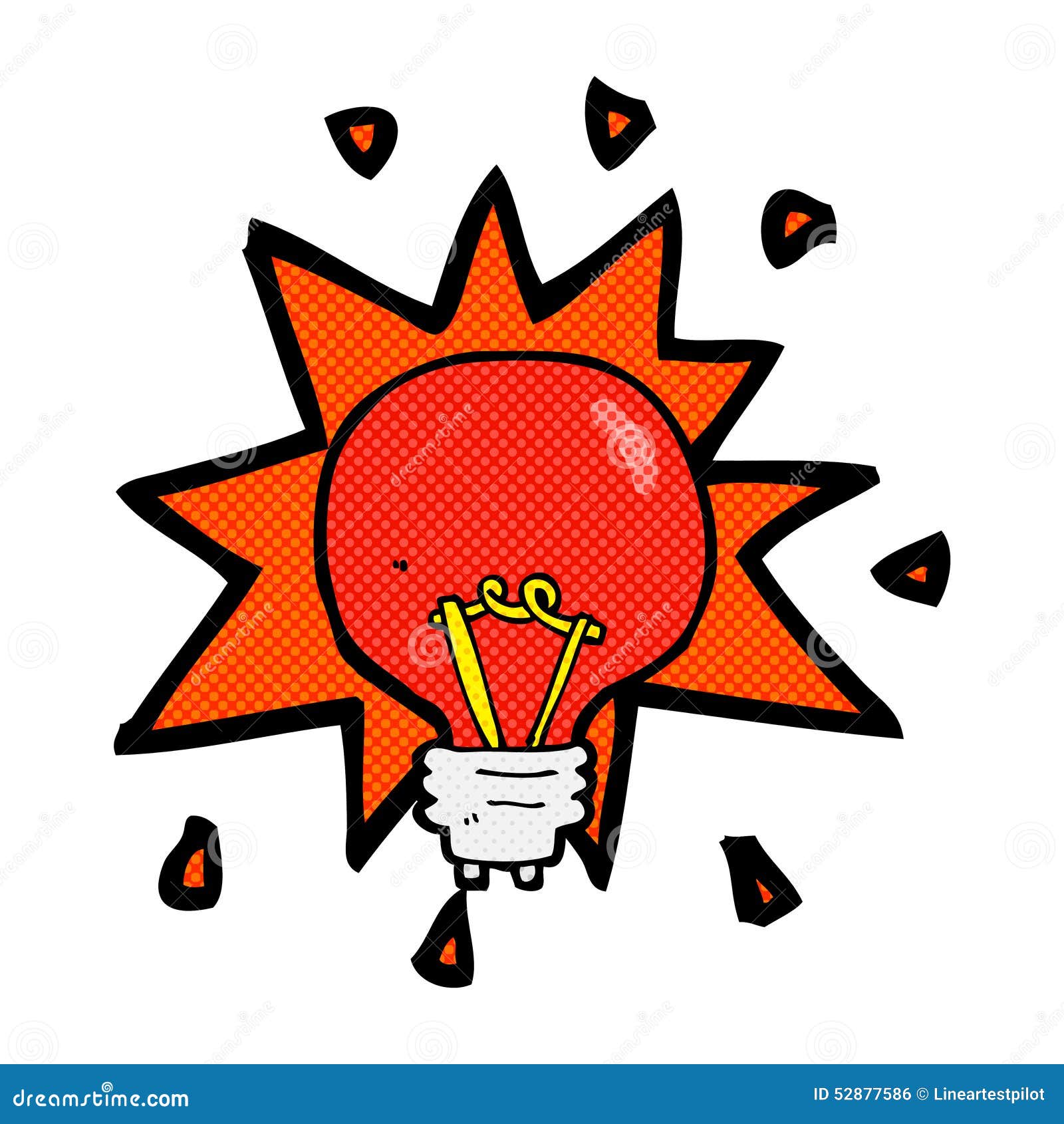 Comic Cartoon Red Light Bulb Stock Illustration - Illustration of bulb ...