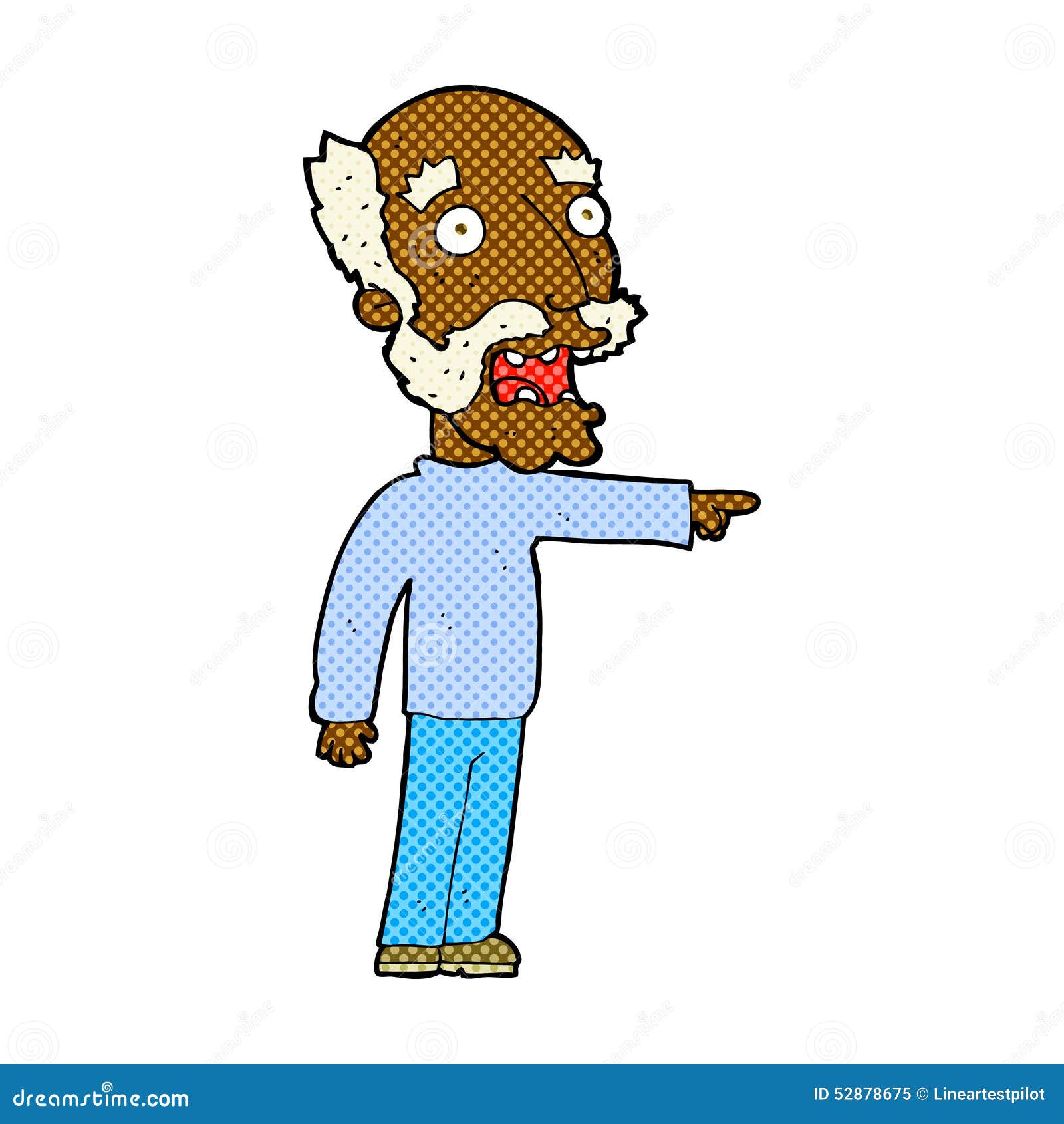 Comic Cartoon Scared Old Man Pointing Stock Illustration - Illustration ...