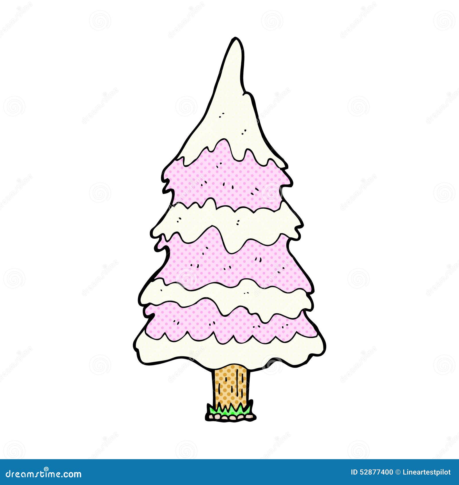 Comic Cartoon Snowy Pink Tree Stock Illustration - Illustration of hand ...