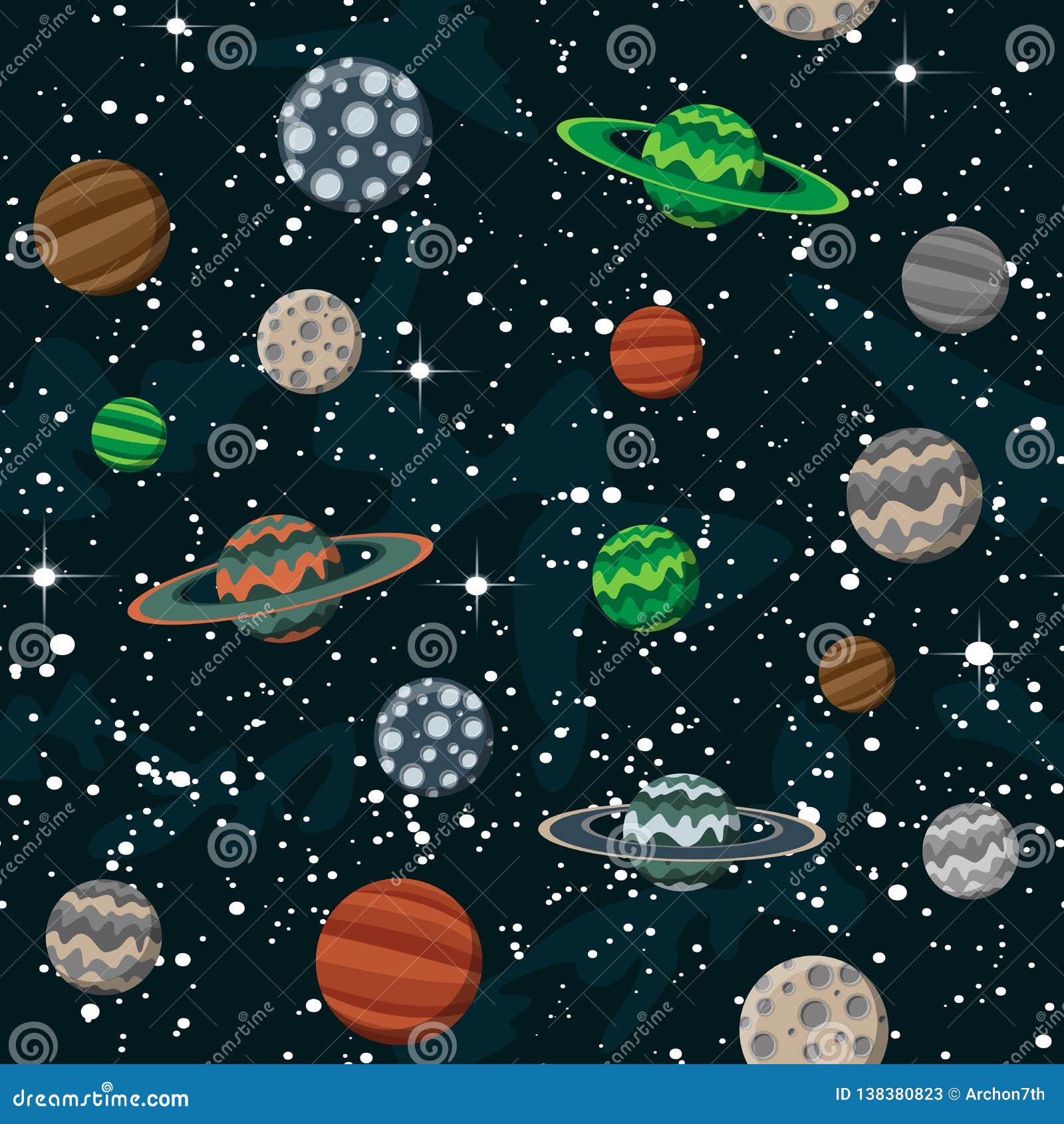 Comic Cartoon Space with Planets and Stars Science Night Sky Design ...