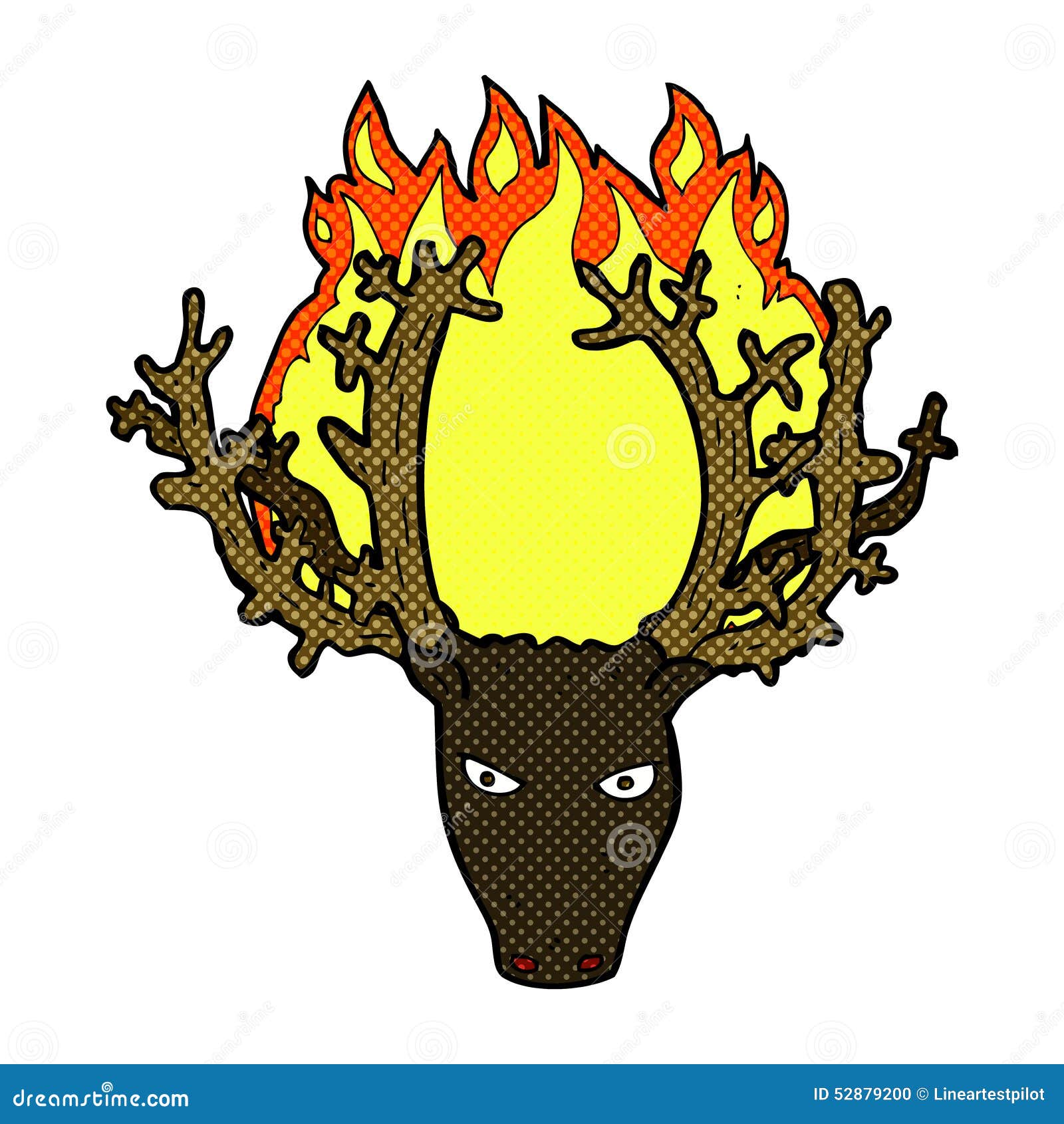 Comic Cartoon Stag Head Fire Symbol Stock Illustration - Illustration ...