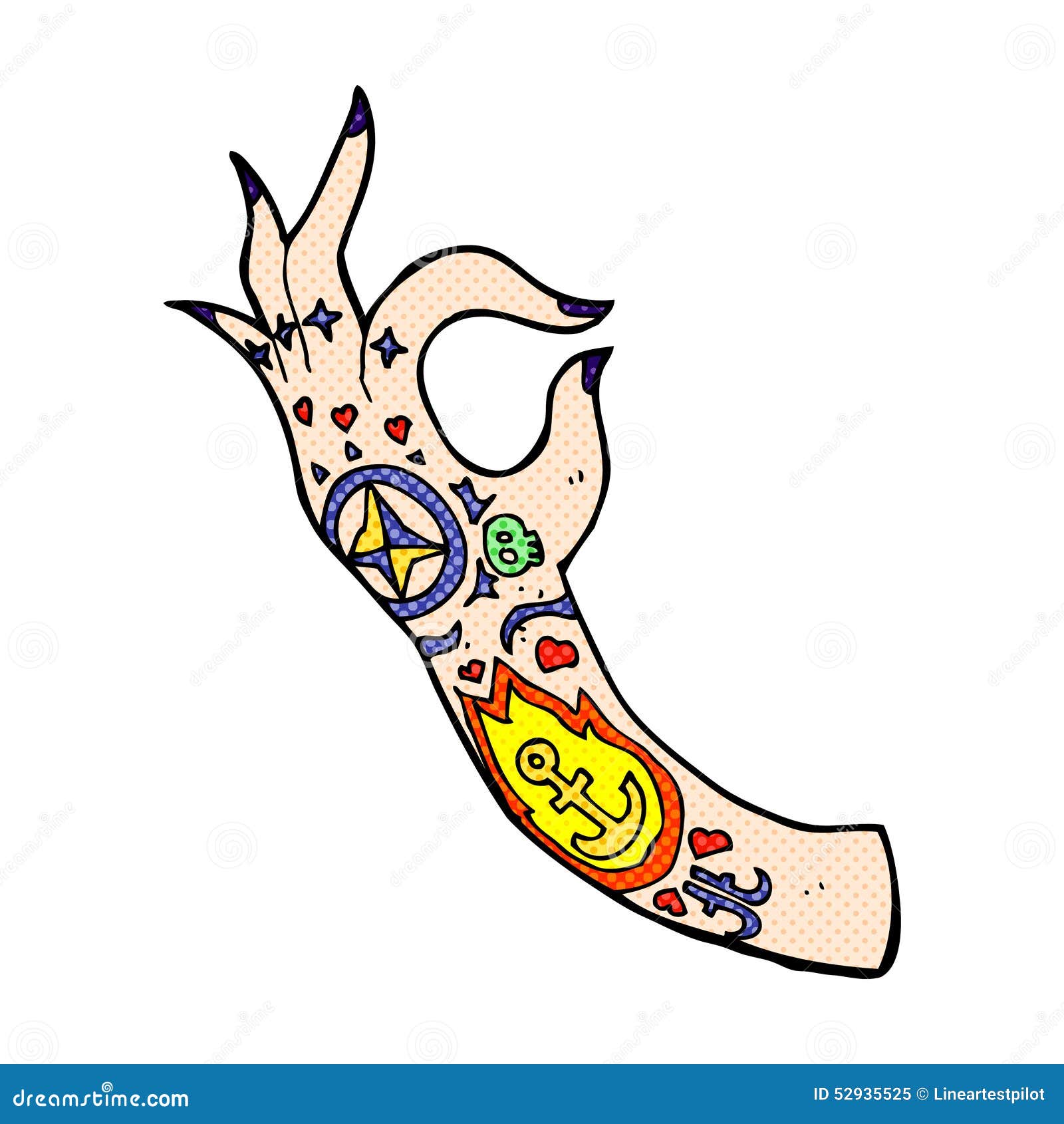 Comic cartoon tattoo arm stock illustration. Illustration of print ...