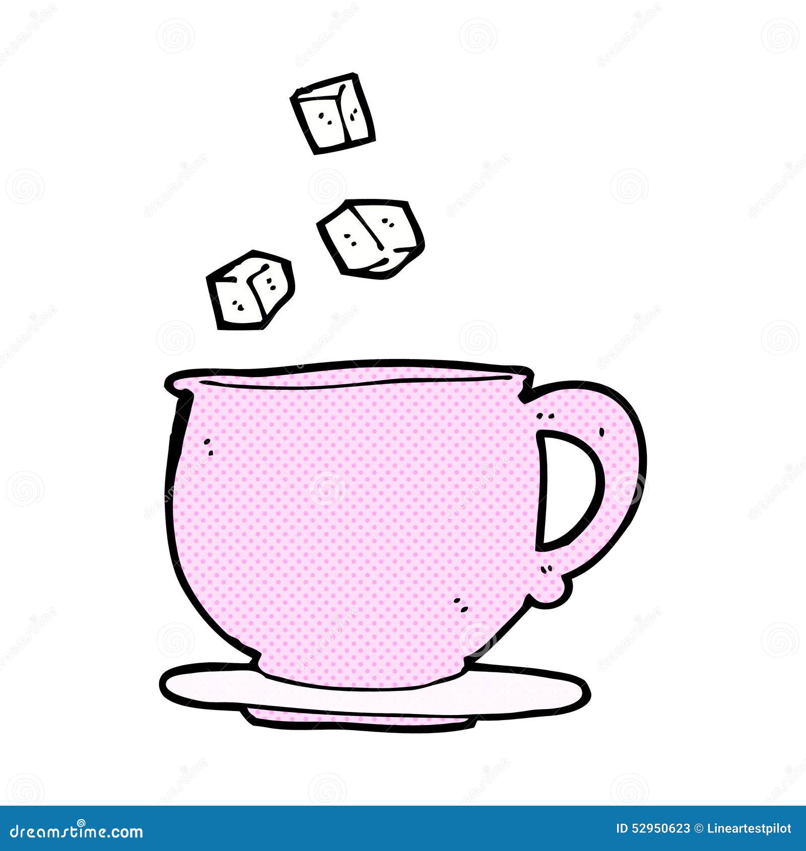 Comic Cartoon Teacup with Sugar Cubes Stock Illustration - Illustration ...