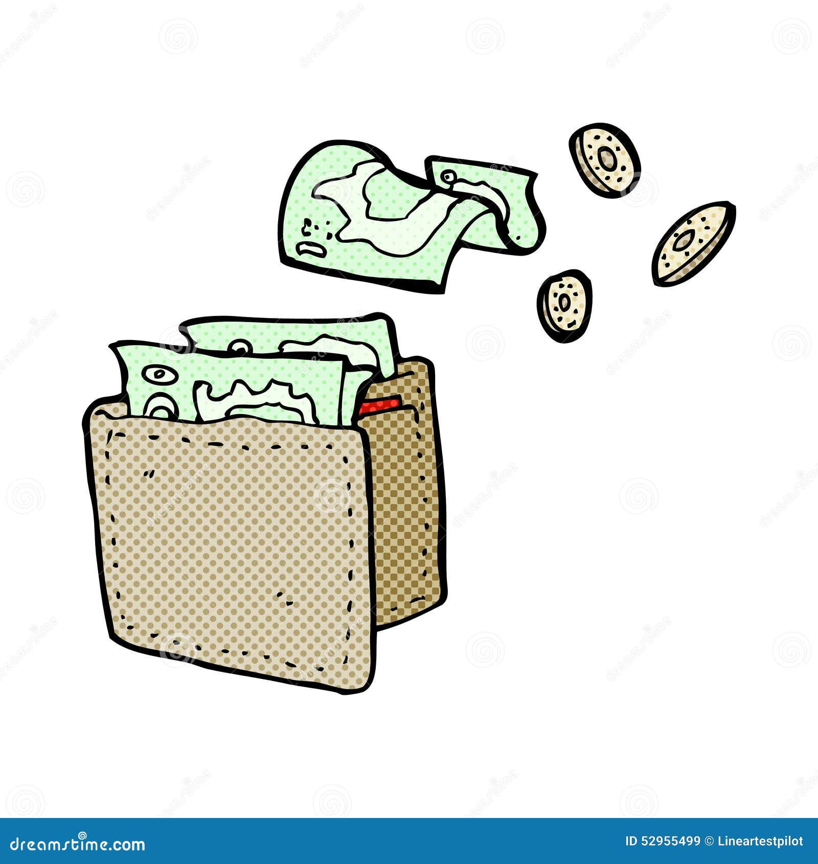 Comic Cartoon Wallet Spilling Money Stock Illustration - Illustration ...