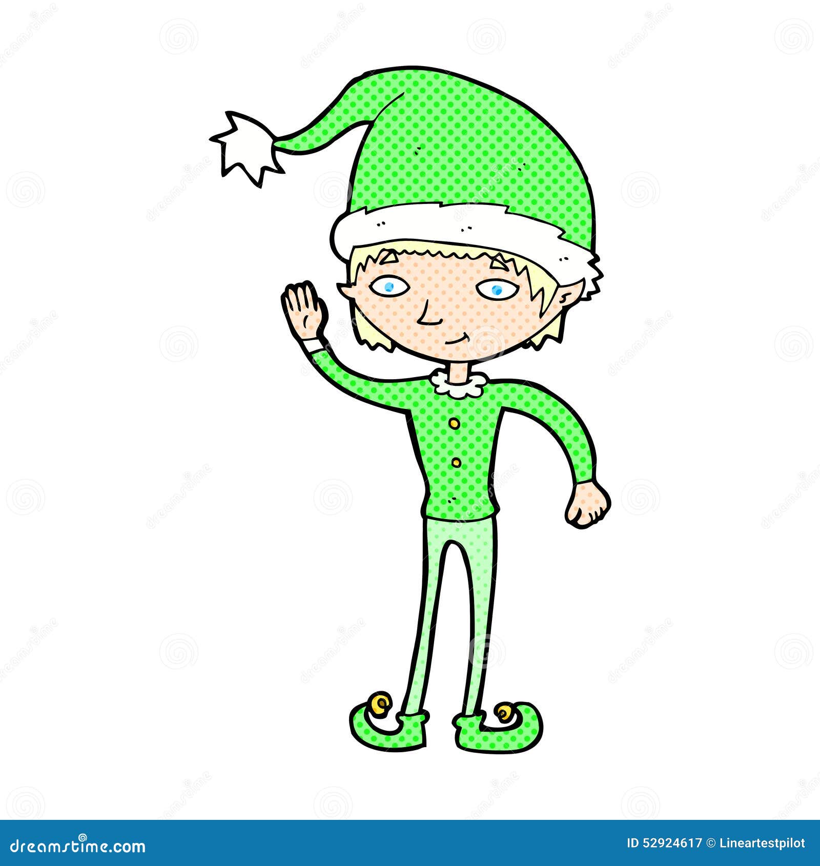Comic Cartoon Waving Christmas Elf Stock Illustration - Illustration of ...