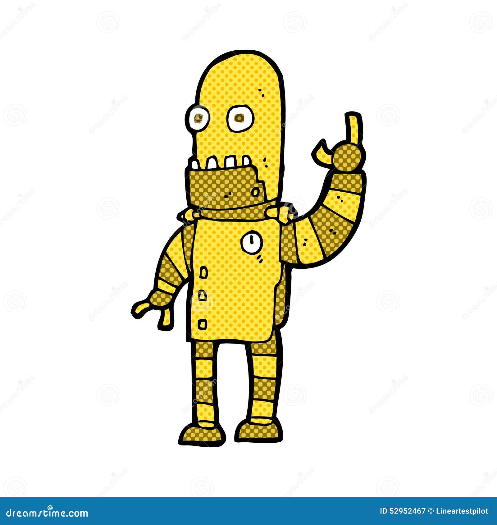 Comic Cartoon Waving Gold Robot Stock Illustration - Illustration of ...