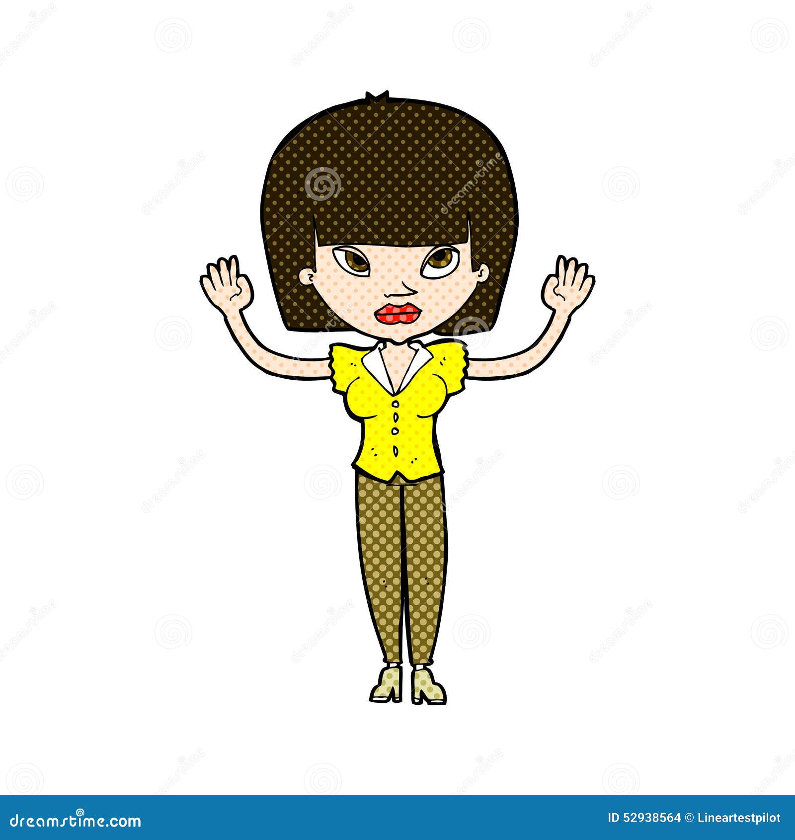 Comic Cartoon Woman with Raised Hands Stock Illustration - Illustration ...