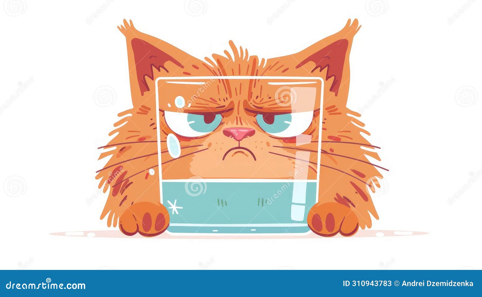 Comic Cat Looking through Glass. Distorted Kitty Face, Sad Muzzle ...