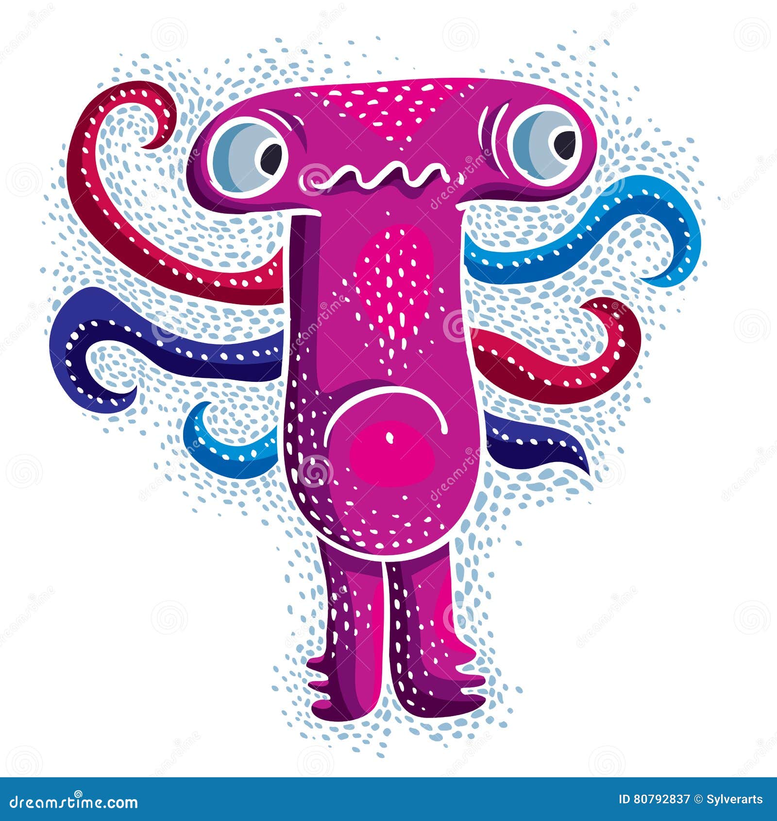 Comic Character, Vector Sad Purple Alien Monster. Emotional Expression ...
