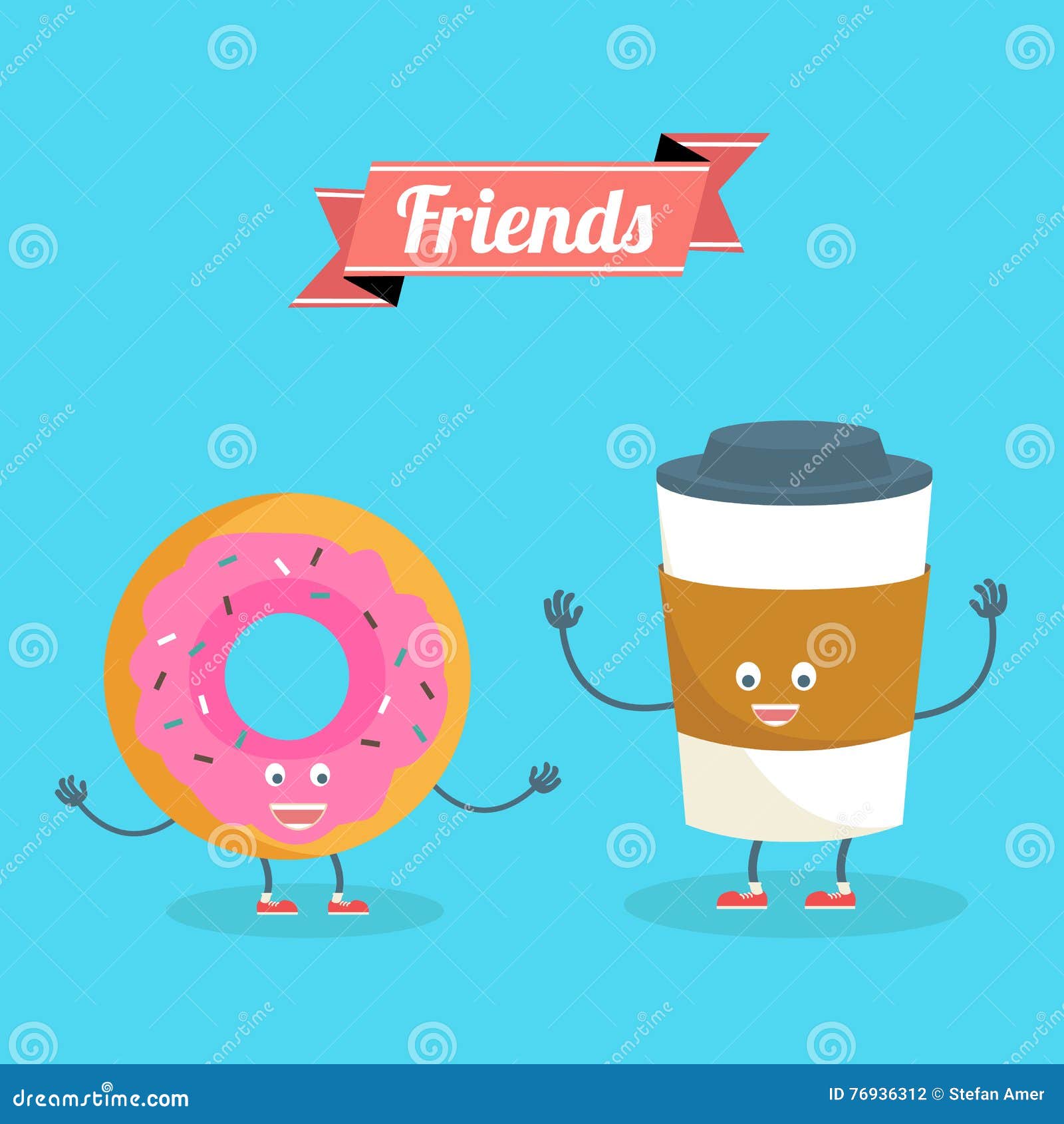 Comic Characters Coffee and Donut Friends Forever Stock Vector ...