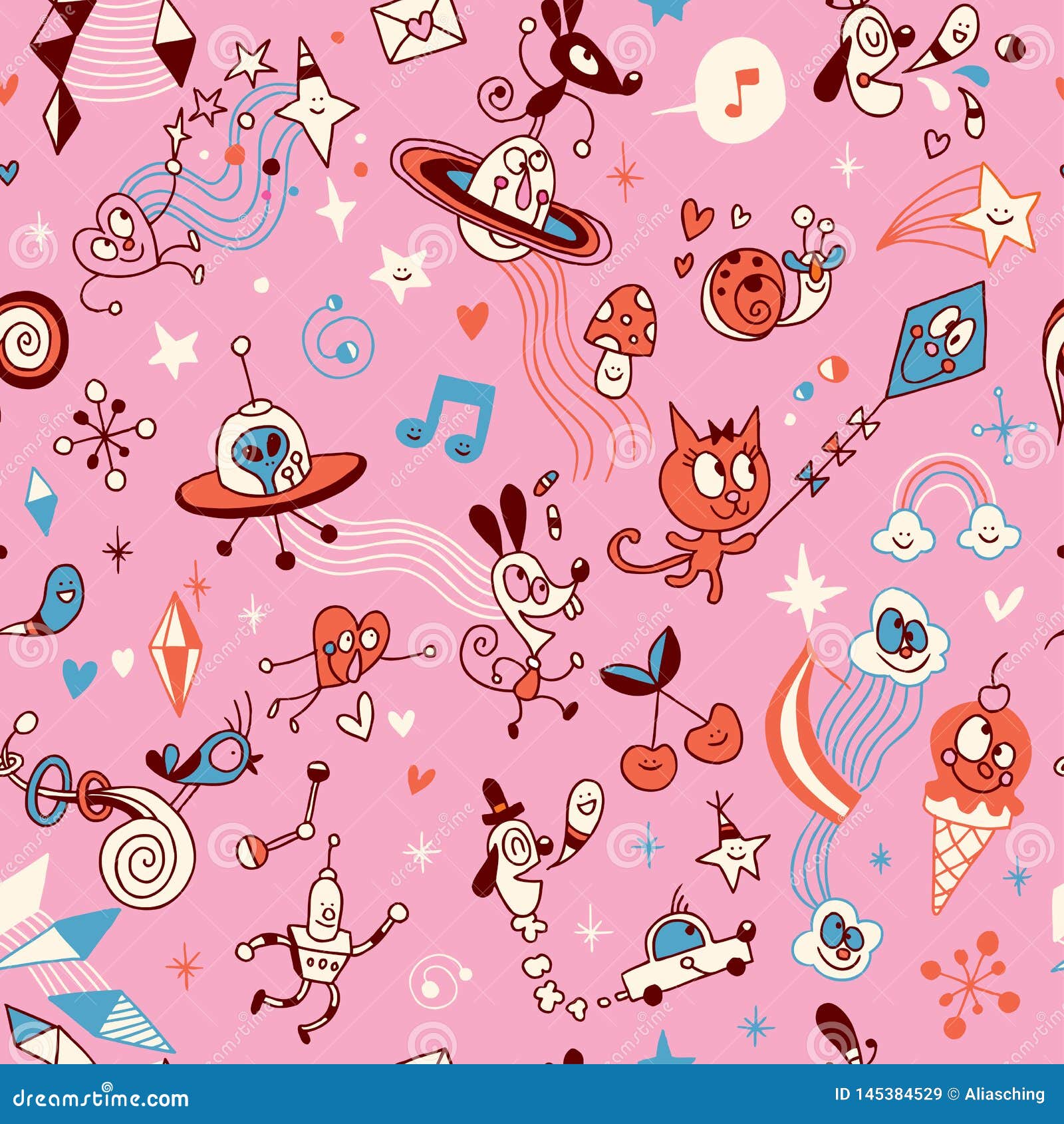 Comic Characters Group Seamless Pattern Stock Vector - Illustration of ...